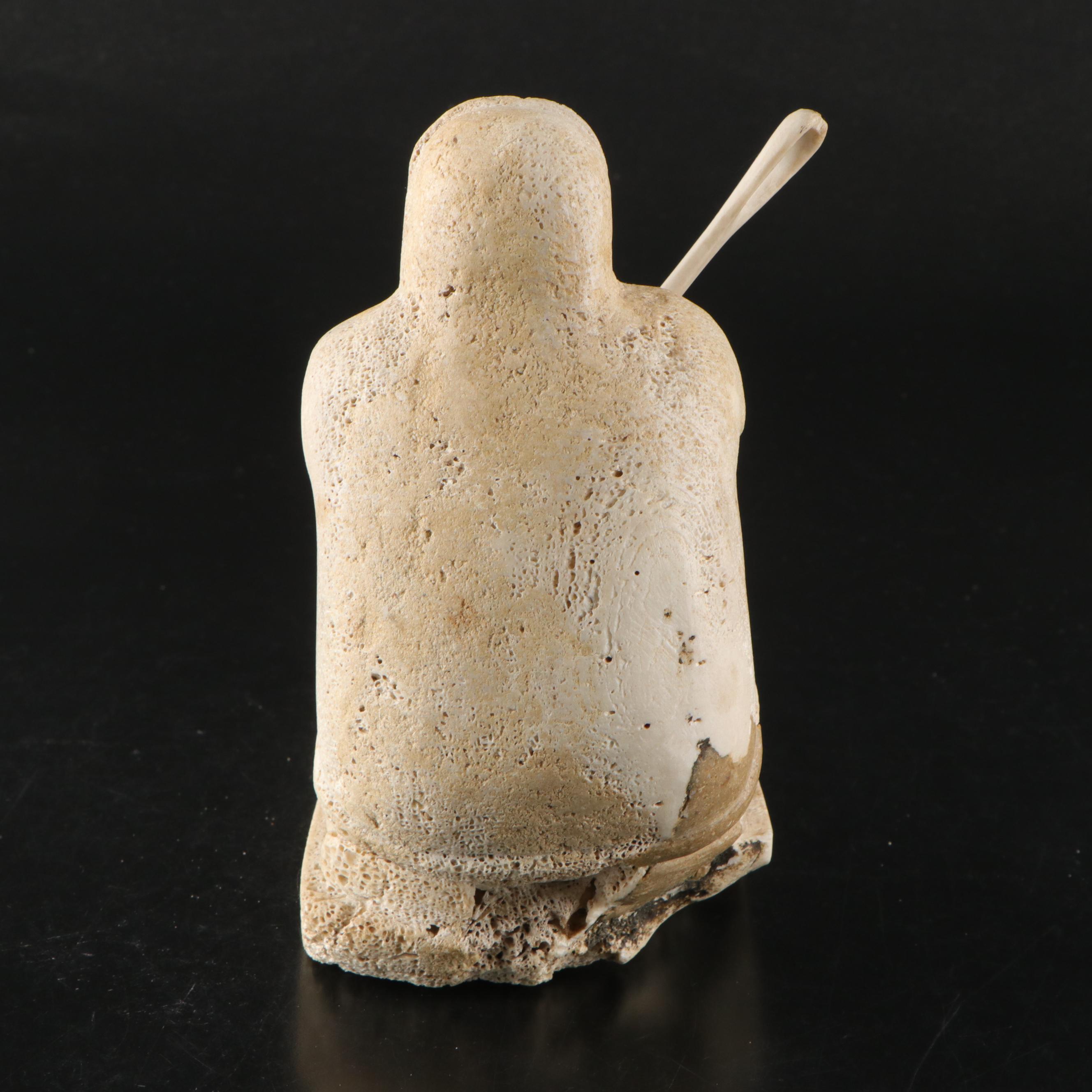 Native Alaskan Carved Fossil Bone Ice Fishing Figurine | Everything But ...