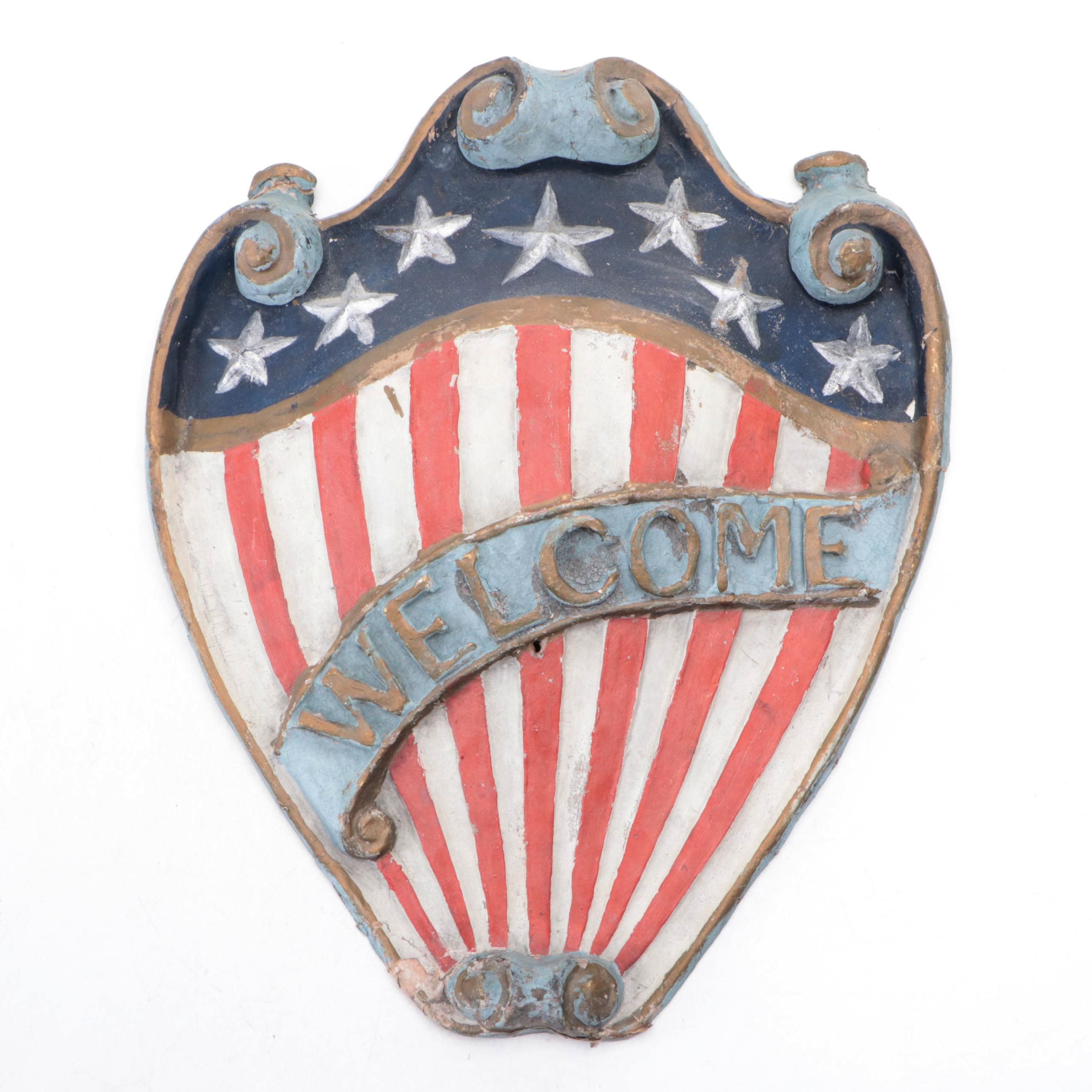 Handcrafted Patriotic Papier-Mâché Welcome Sign | Everything But The House