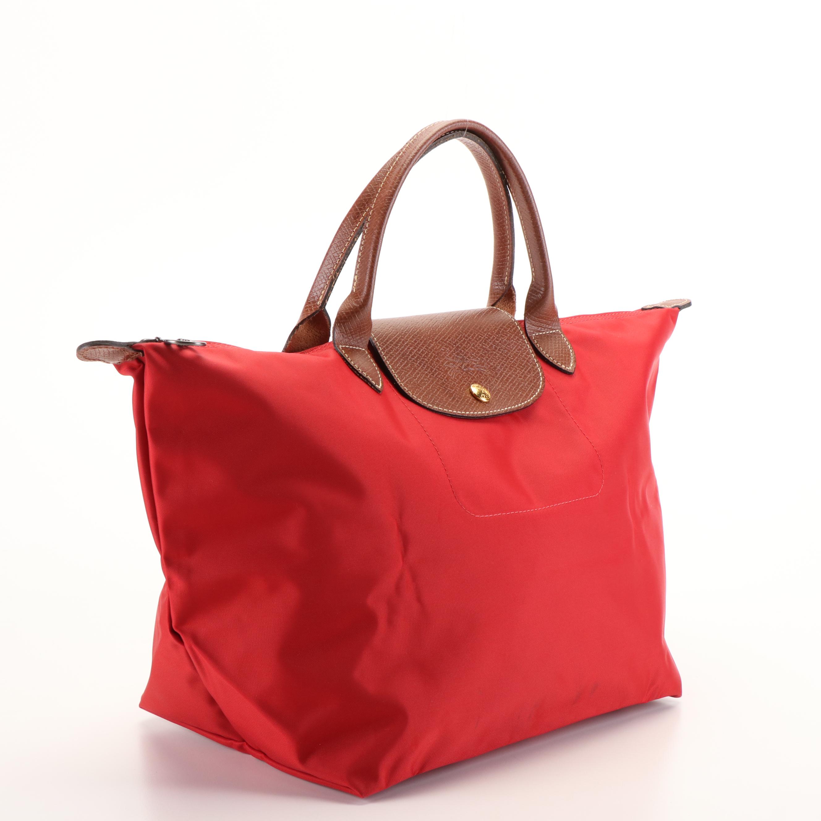 Longchamp Le Pliage Top Handle Red Garance Nylon Tote Bag | Everything ...