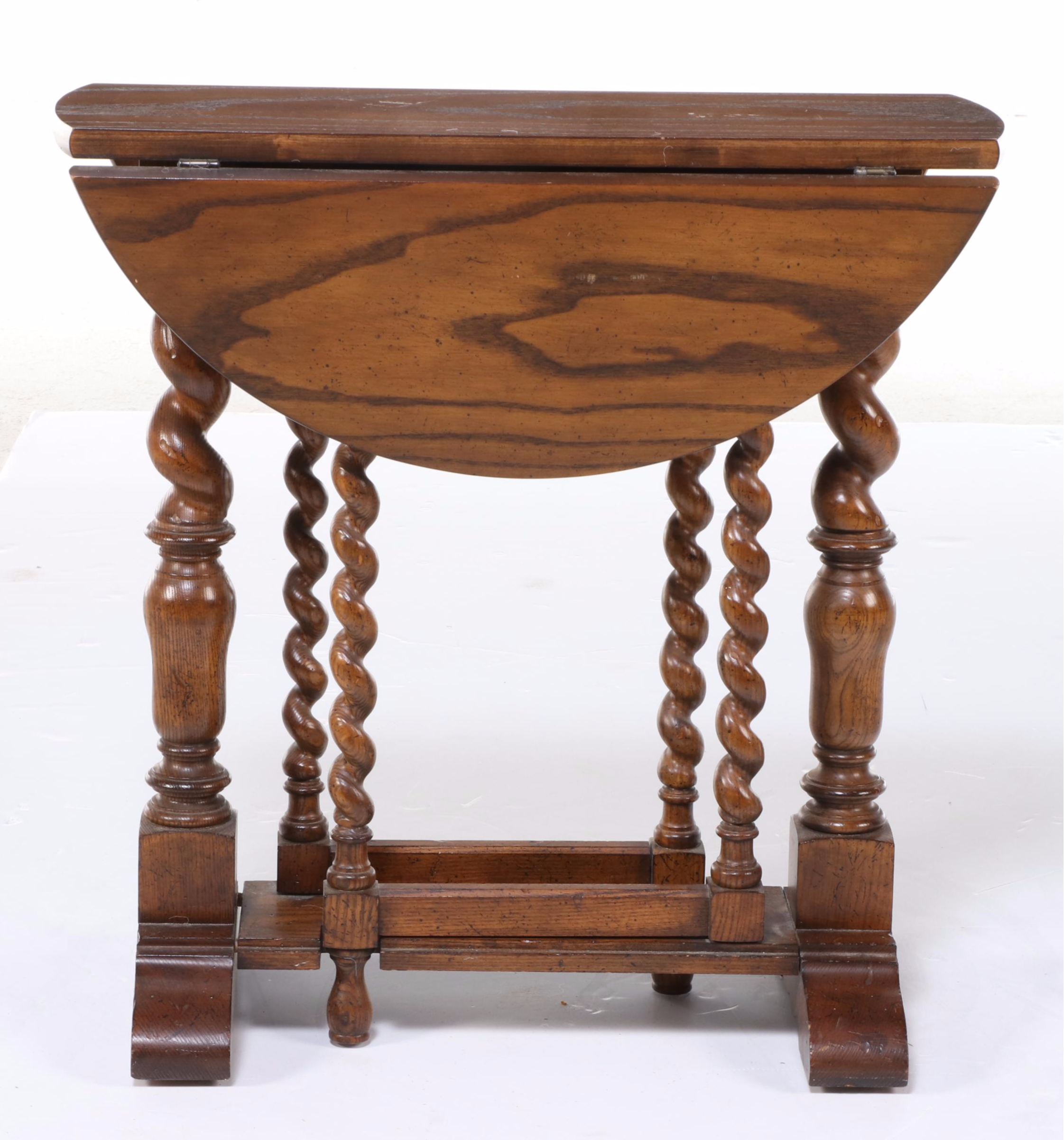 Jacobean Revival Style Oak Barley Twist Gate-Leg Side Table ...