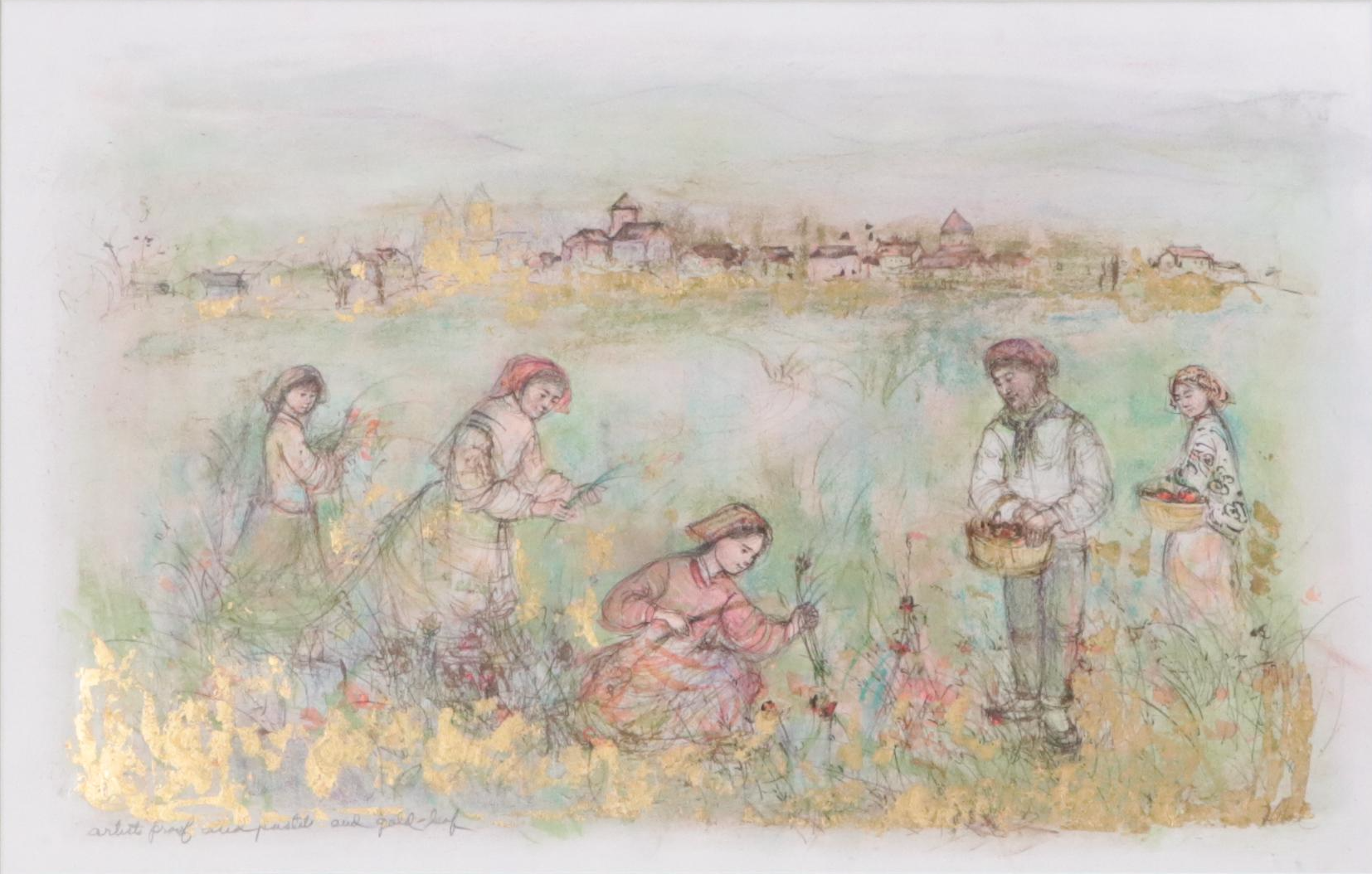 Edna Hibel Lithograph With Pastel and Gold Leaf "Tuscan Fields" | EBTH