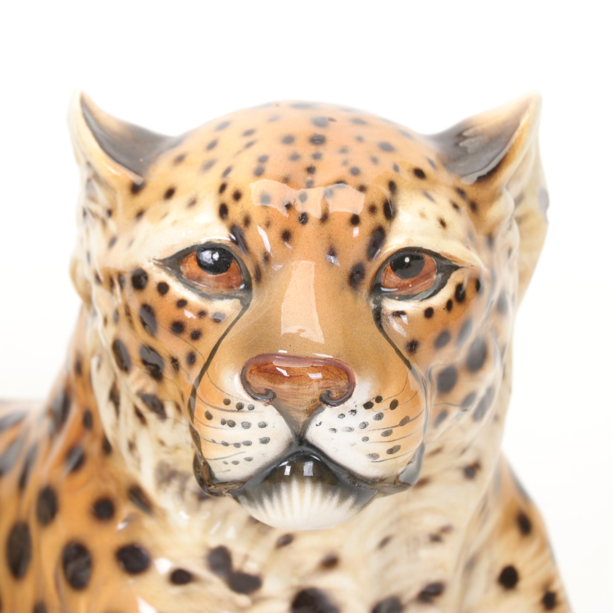 Ronzan Italian Hand-Painted Ceramic Recumbent Cheetah Figure, Mid to ...