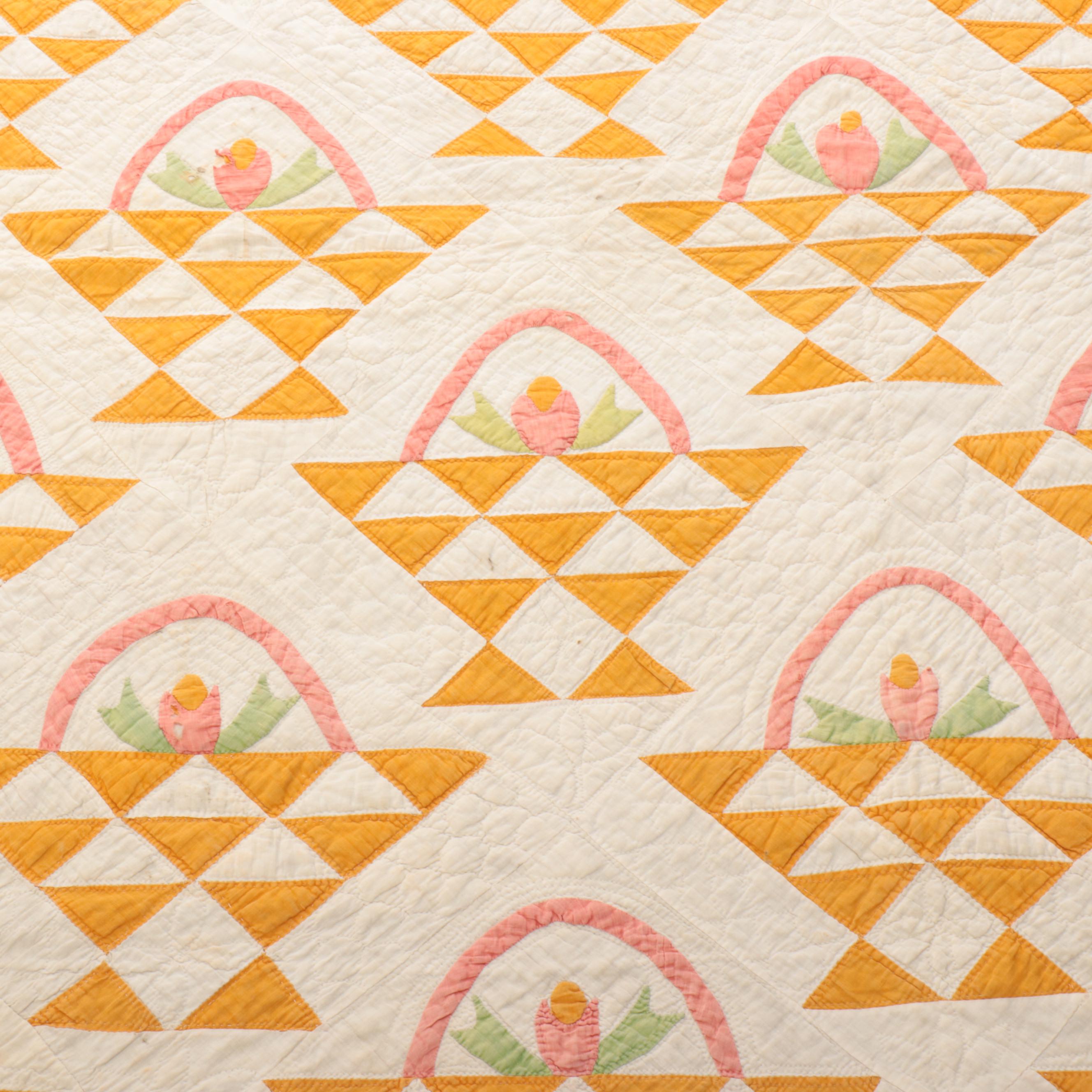 Handmade "Flower Basket" Pieced Fabric Quilt | Everything But The House