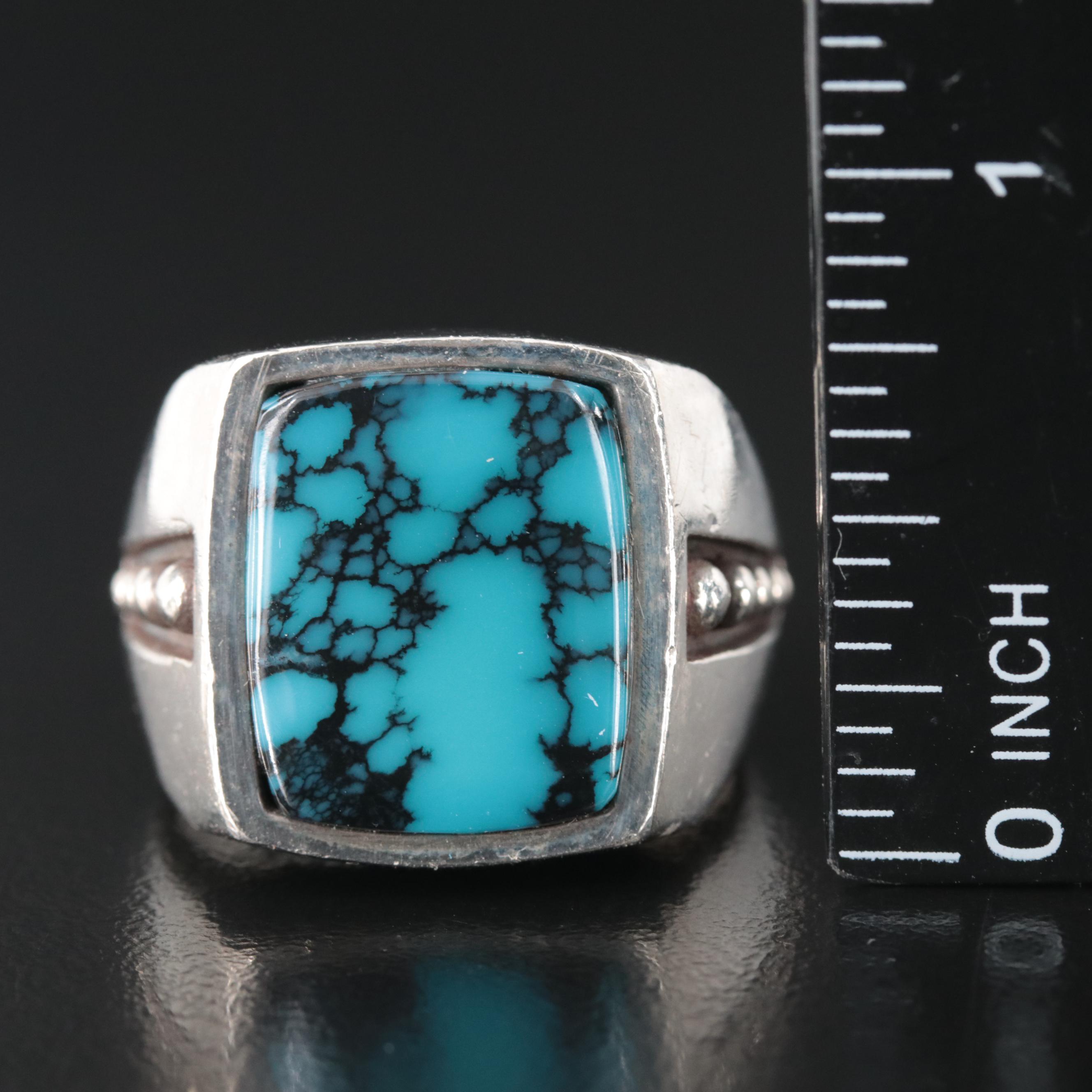 Miles Standish Sterling Turquoise Signet Ring | Everything But The House