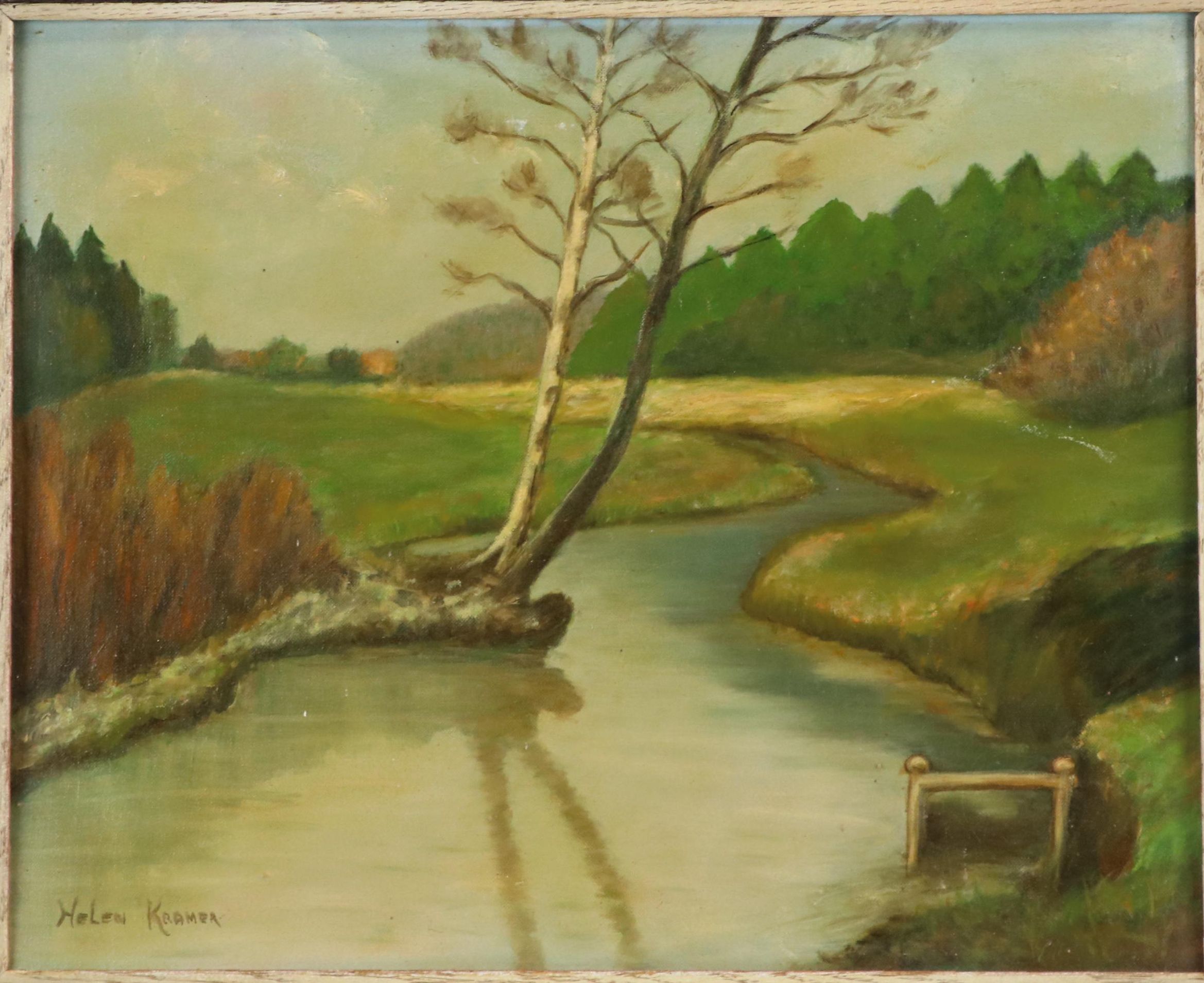Helen Kramer Oil Painting of a River Landscape, 1966 | EBTH
