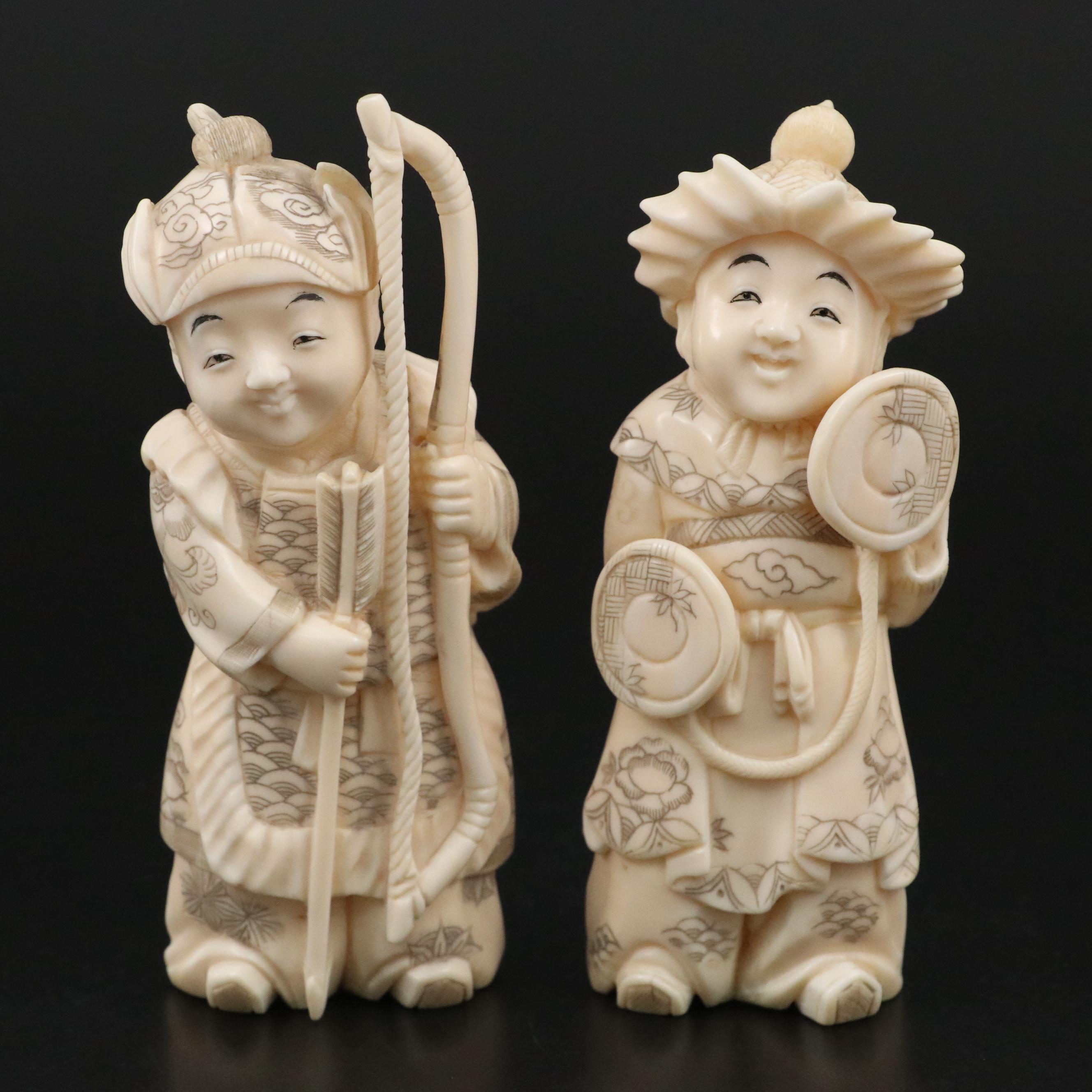 Japanese Carved Faux Ivory Resin Figurines | Everything But The House