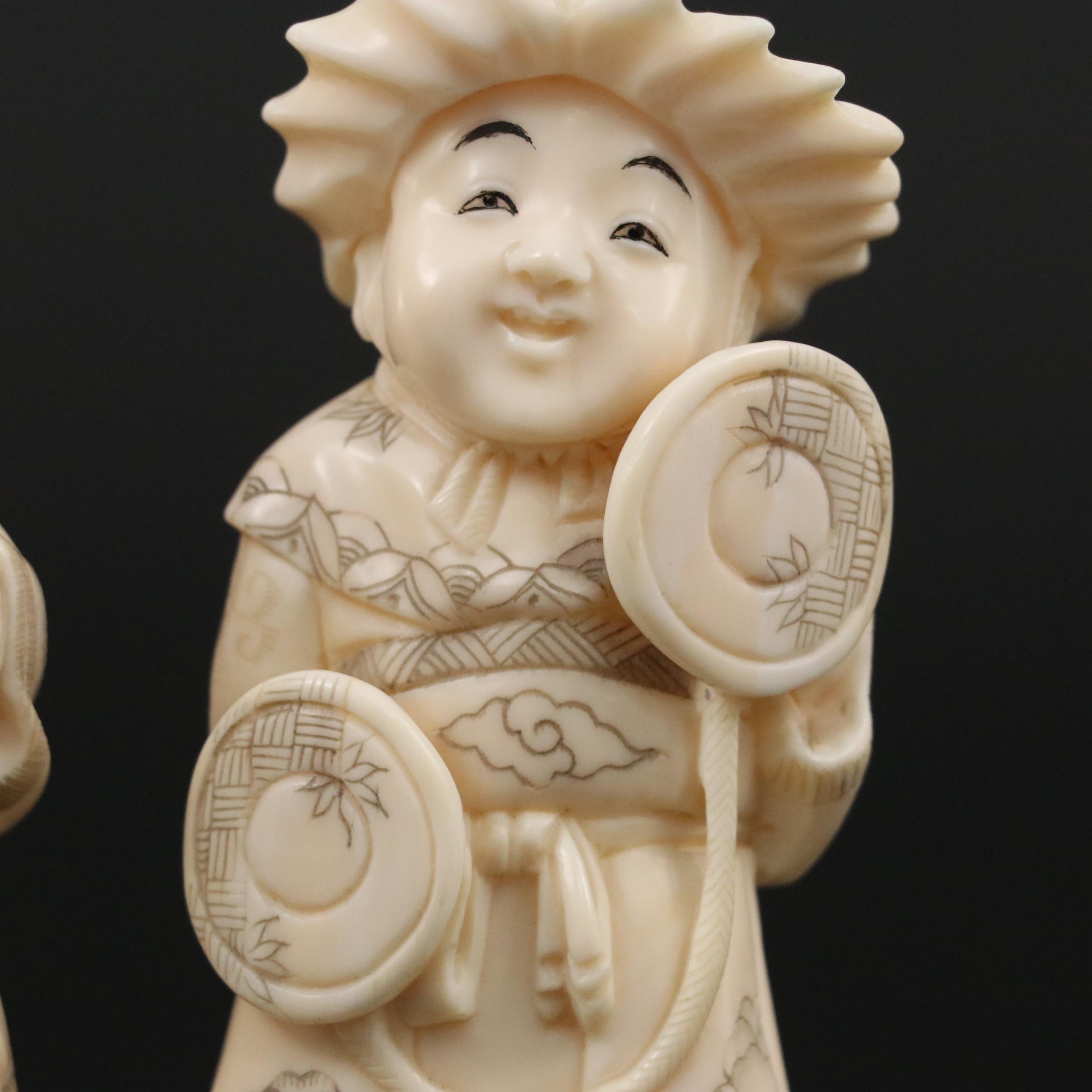 Japanese Carved Faux Ivory Resin Figurines | Everything But The House