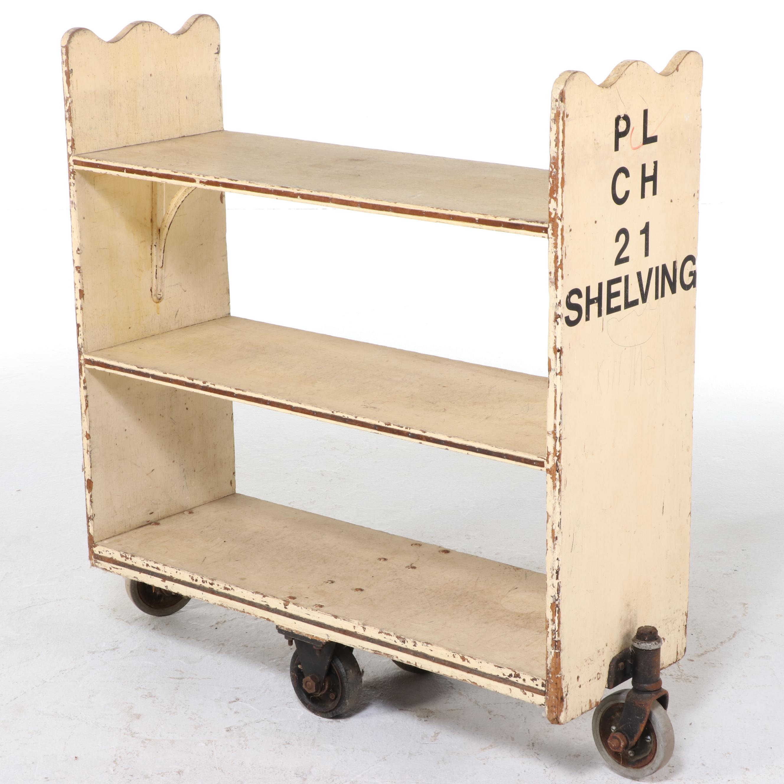 American Iron-Mounted & Painted-Oak Three-Tier Library Cart, Early 20th ...