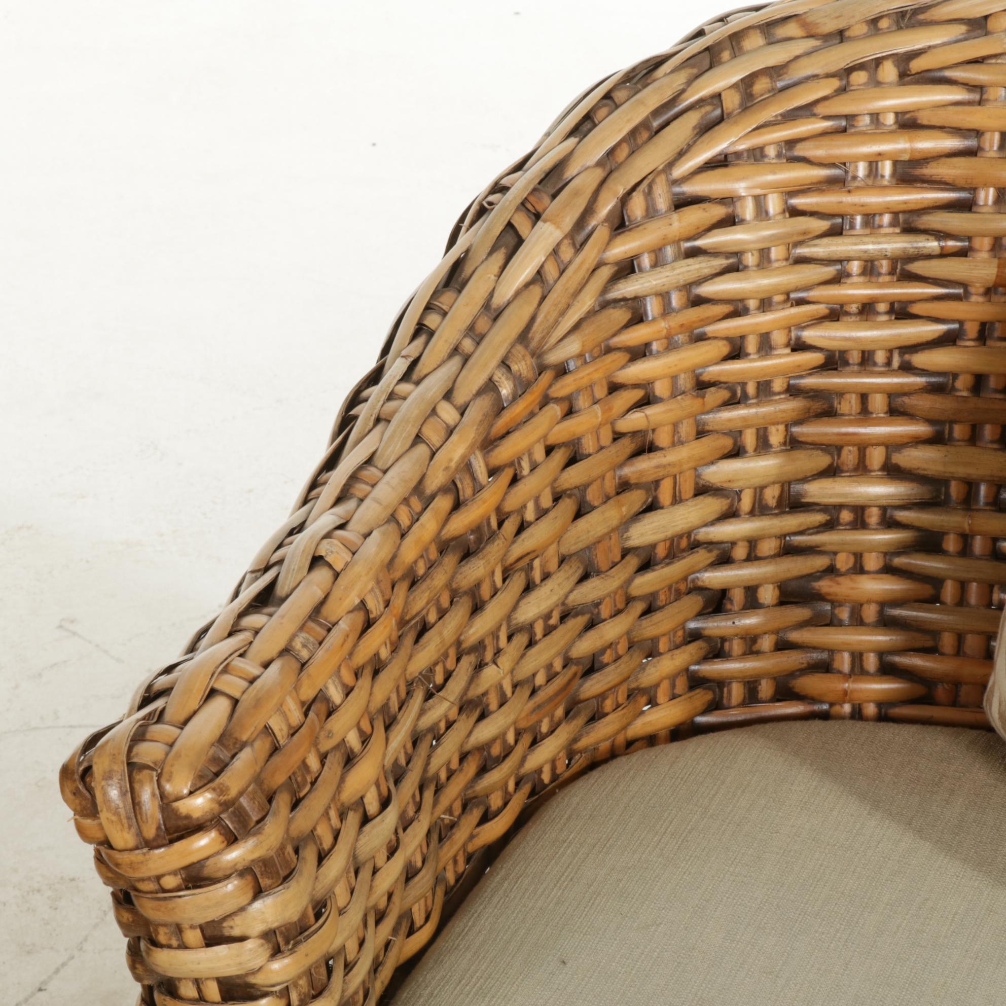Pair of Woven Rattan Strip Armchairs, Late 20th to 21st Century ...