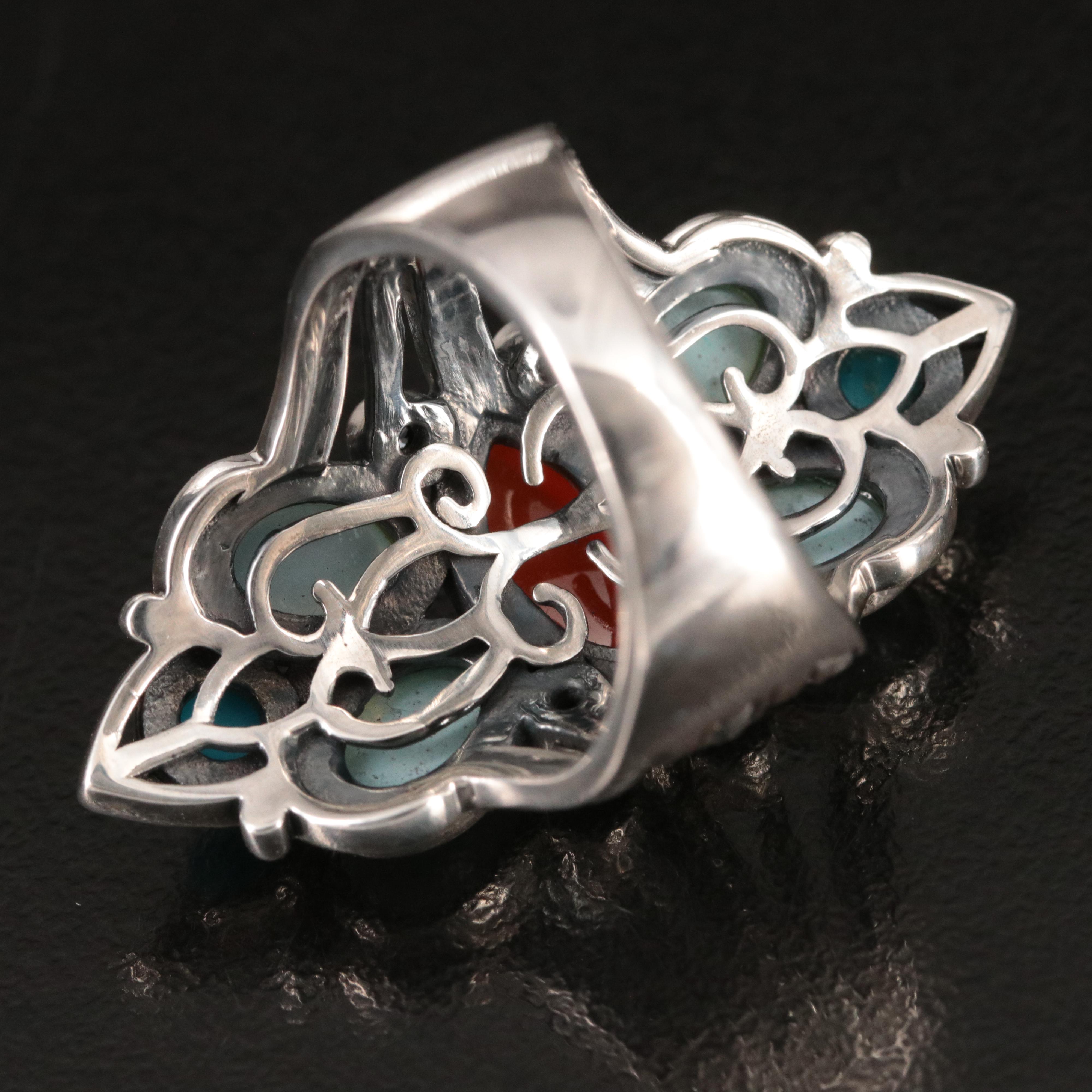 Sterling Multi-Gemstone Pointer Ring Including Turquoise, Carnelian and ...