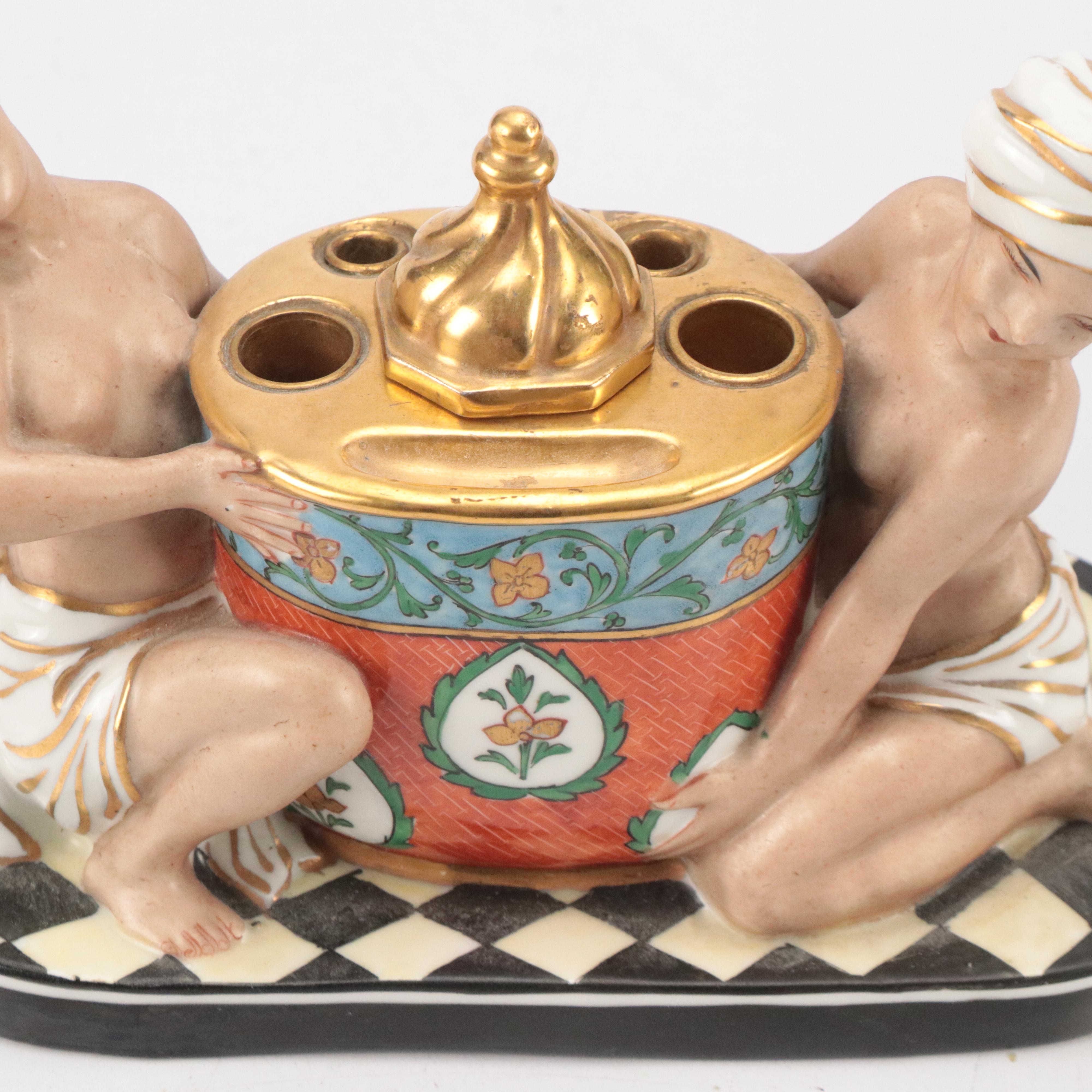 French Art Nouveau Style Porcelain Inkwell, Late 19th/Early 20th ...
