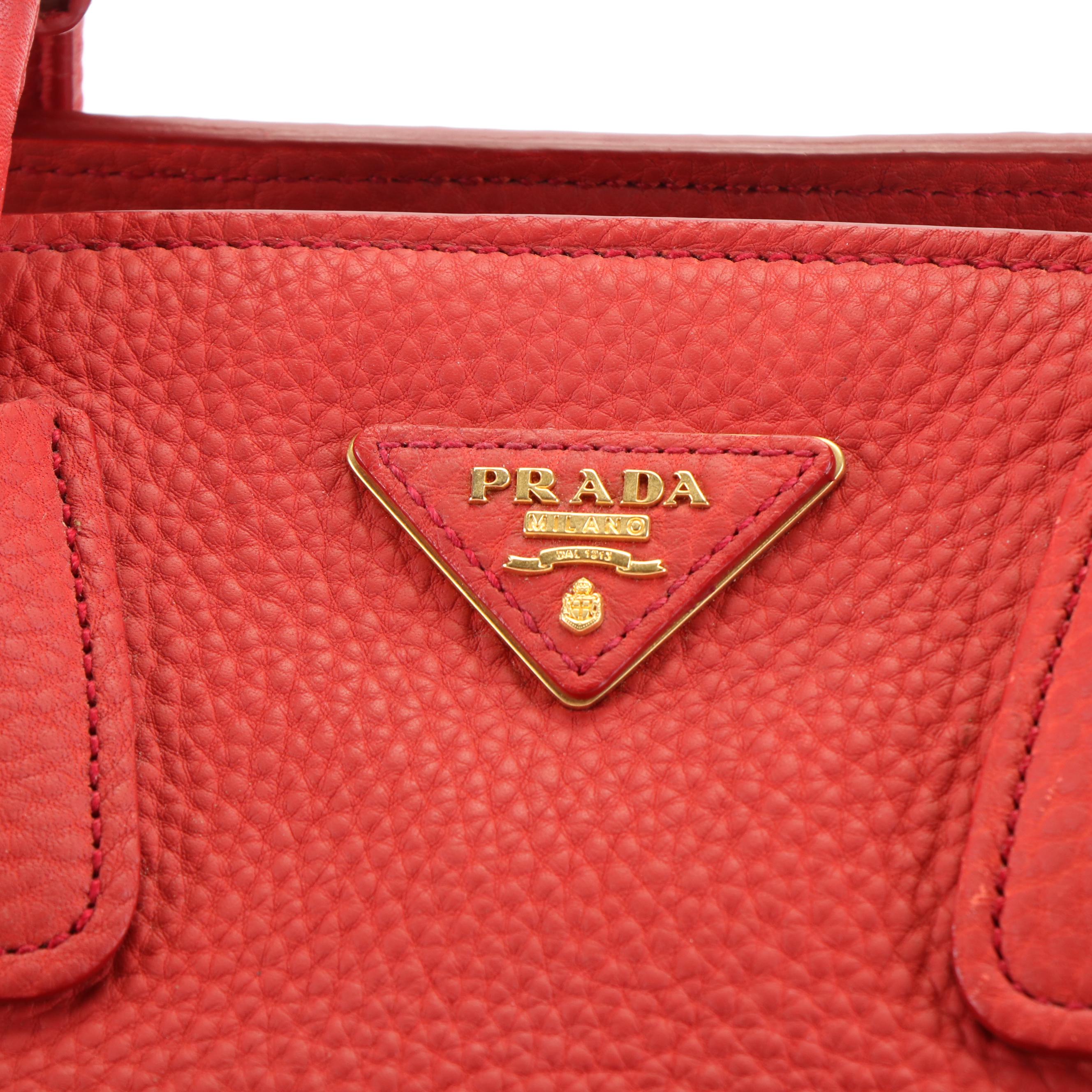 Prada Front Pocket Wing Convertible Tote in Red Vitello Daino Leather ...