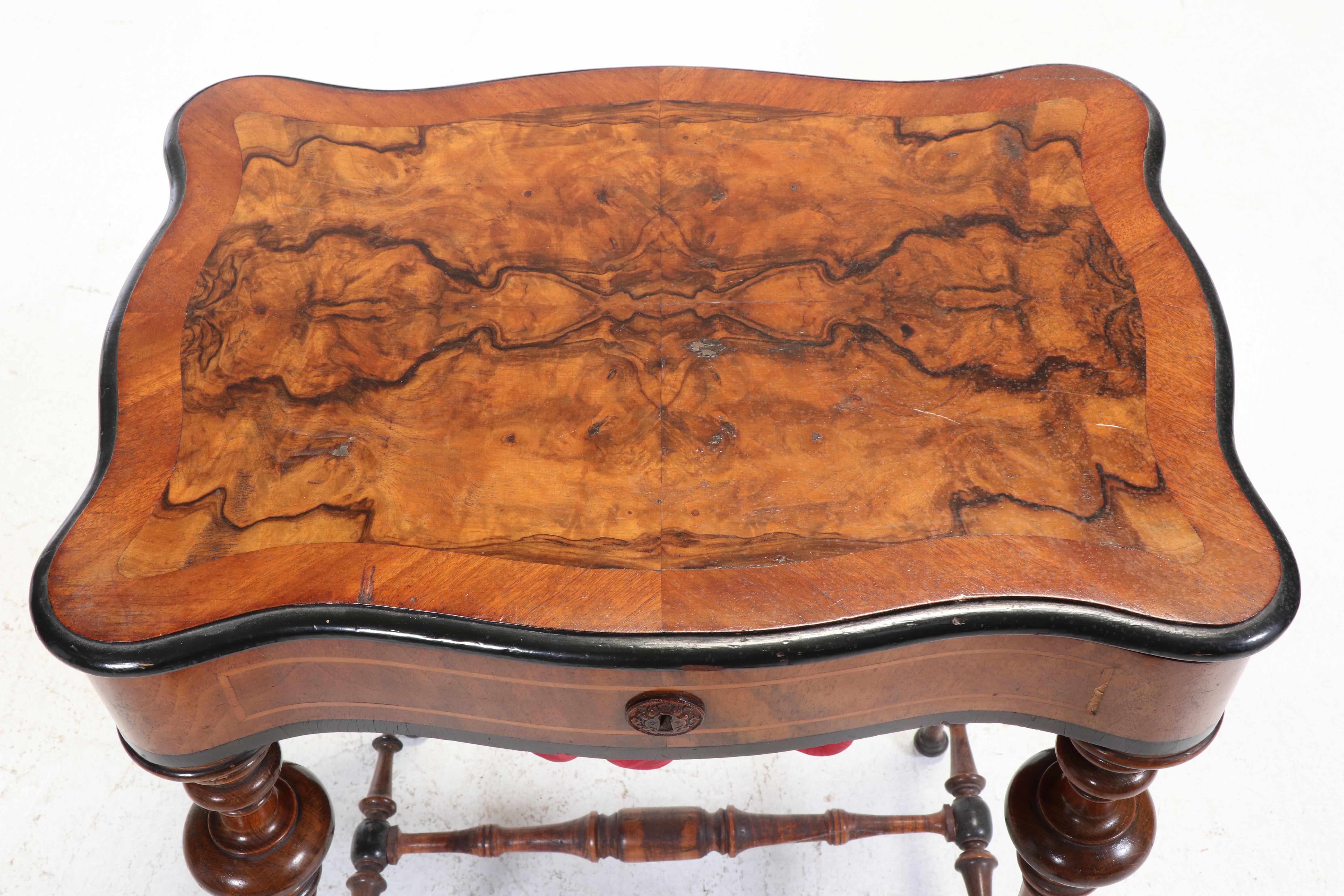 Victorian Walnut and Burl Wood Sewing Table, Late 19th/Early 20th ...