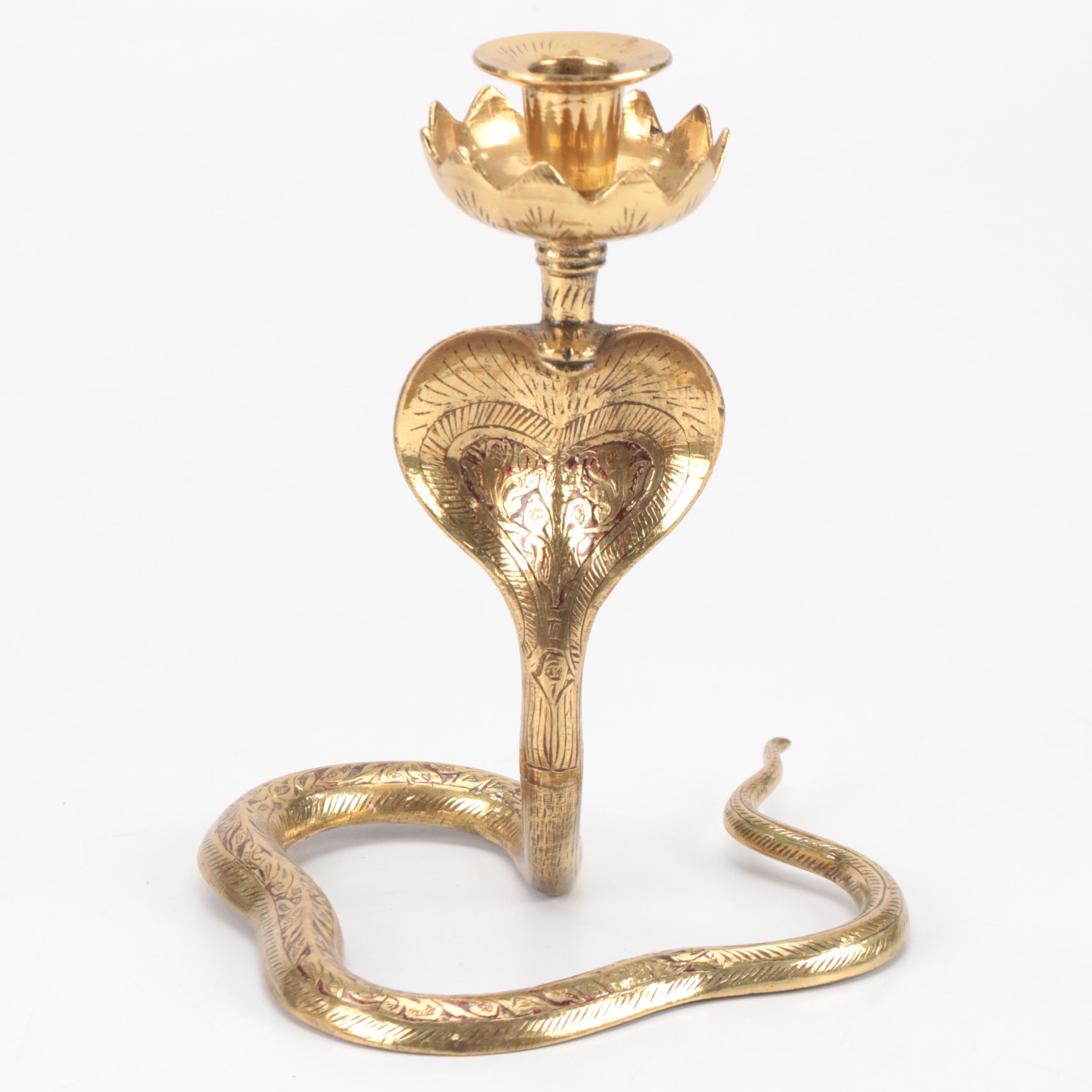 Enameled Brass King Cobra Candlesticks | Everything But The House