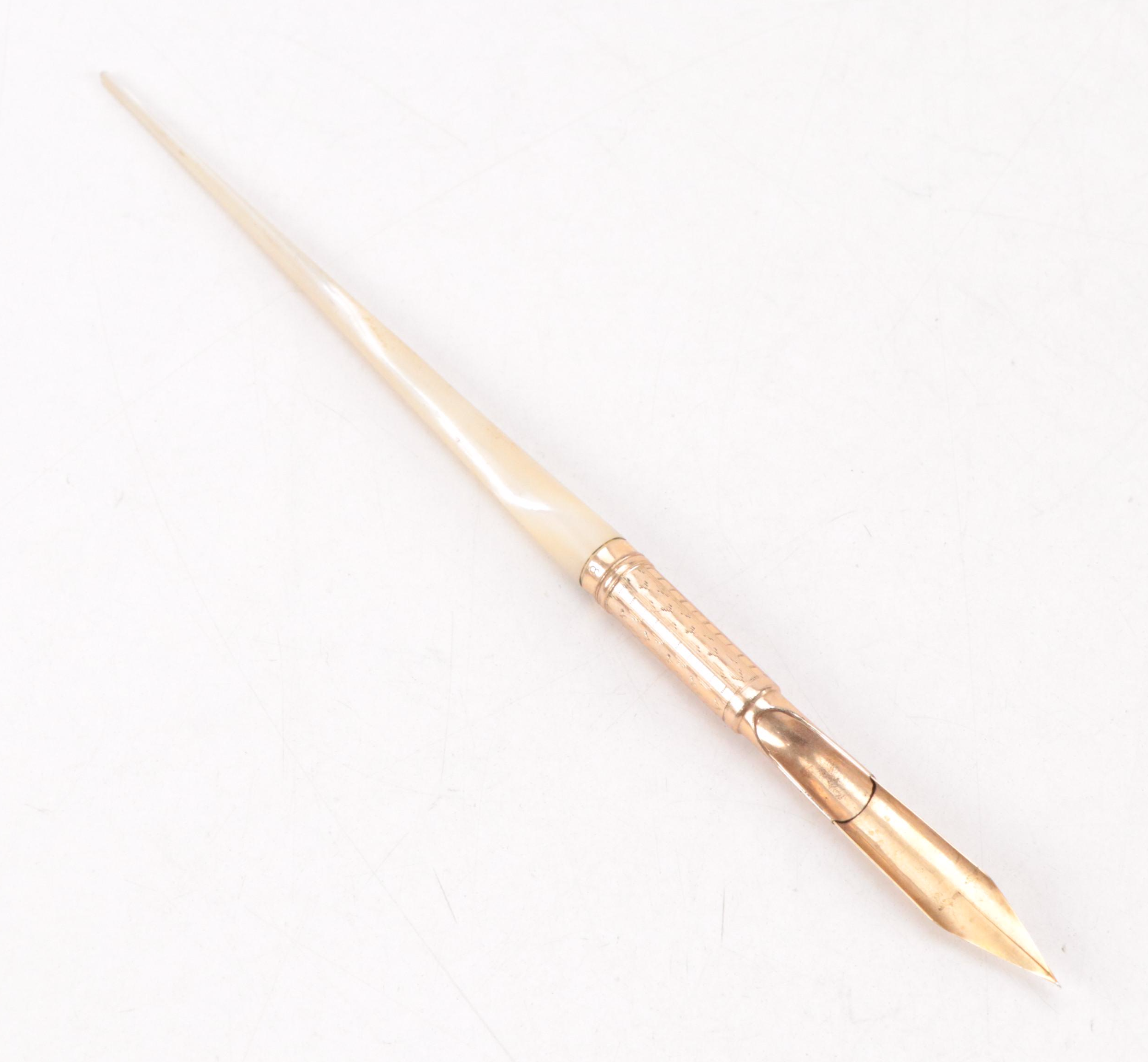 John Holland MOP No. 8 Dip Pen on Engraved Brass Stand with Inset ...