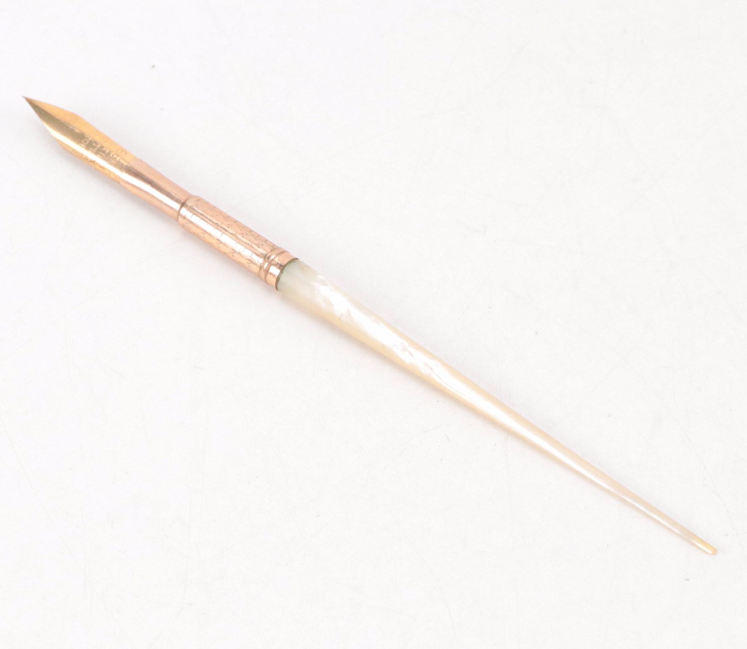 John Holland MOP No. 8 Dip Pen on Engraved Brass Stand with Inset ...