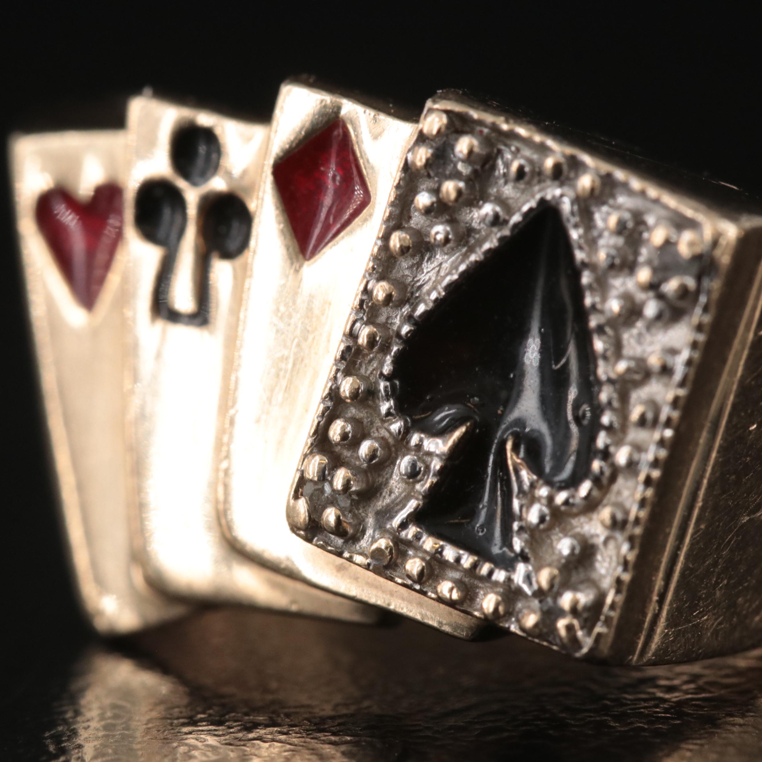 10K Diamond and Enamel Playing Card Ring | EBTH