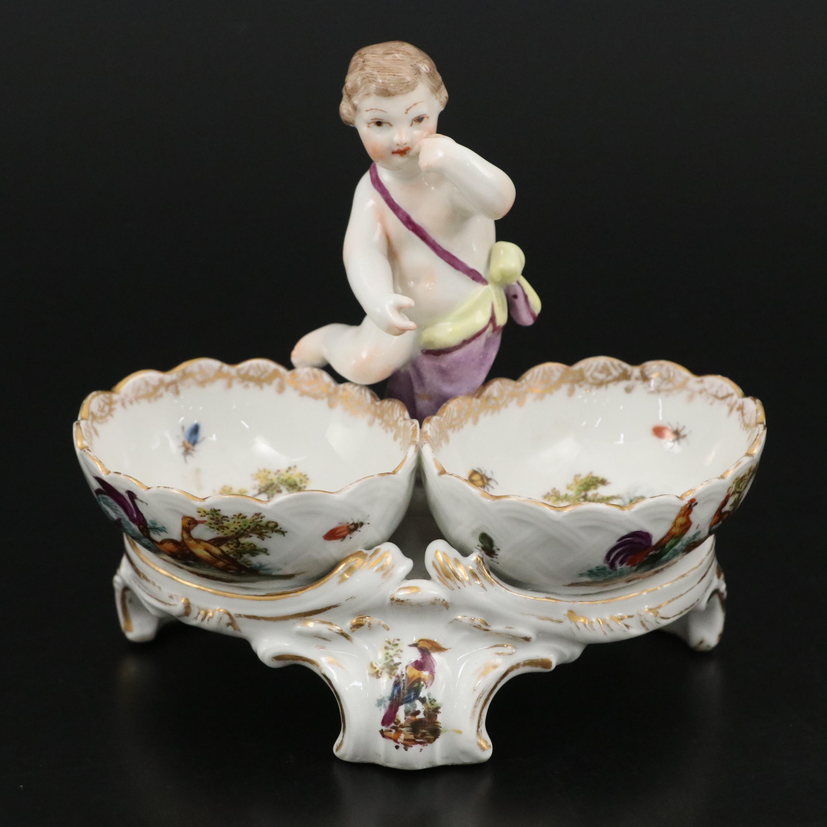 German KPM Porcelain Cherub Double Salt Cellar and Porcelain Angel ...