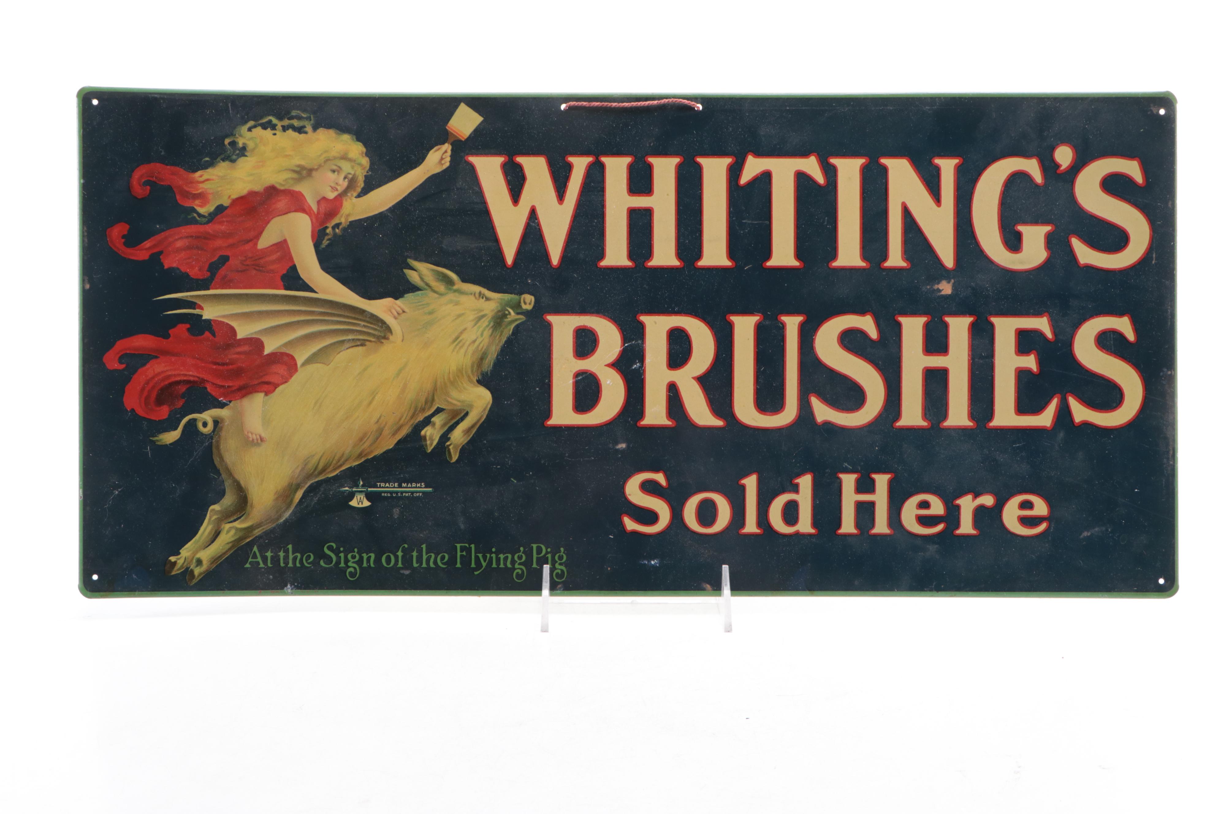 Whiting's Brushes Advertising Sign with Pocket Mirror, Pencil Box and ...