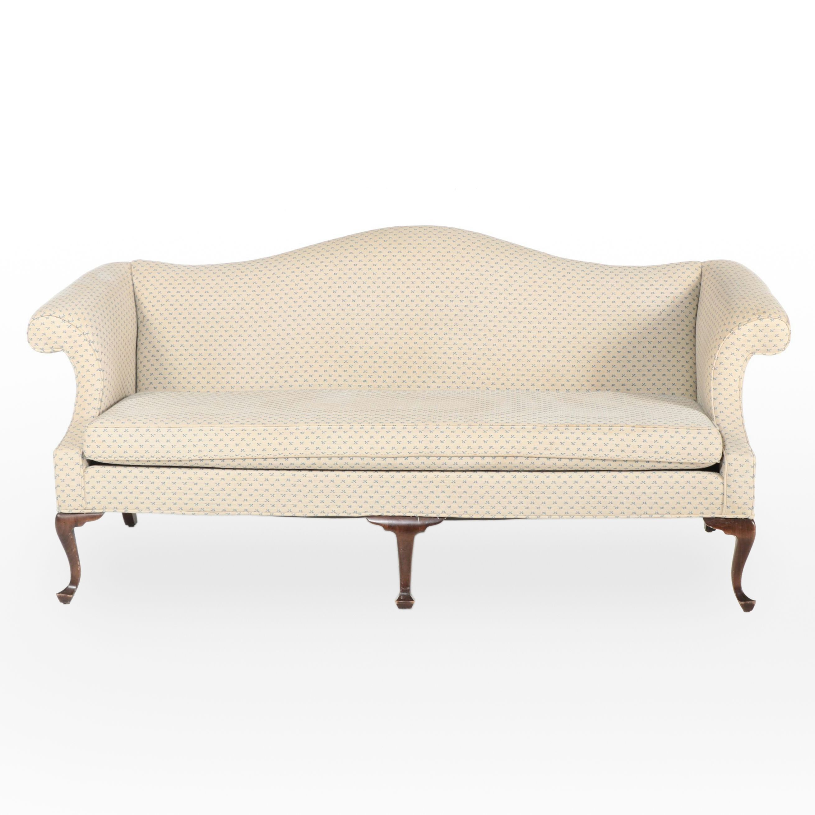 Queen Anne Style Maple and Custom-Upholstered Camel-Back Sofa, Late 20th Century | Everything ...