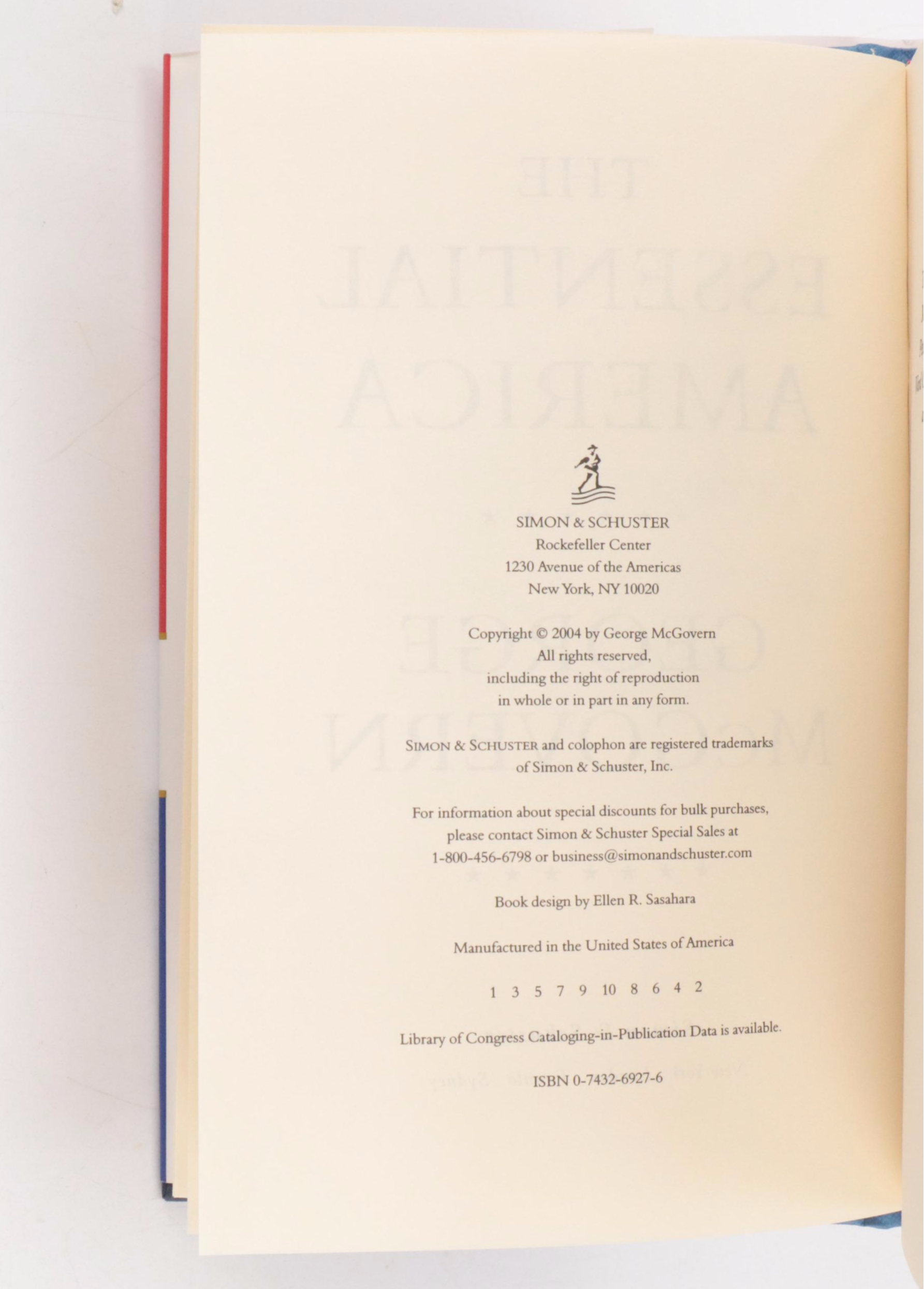 Signed First Edition "The Essential America" by George McGovern and ...