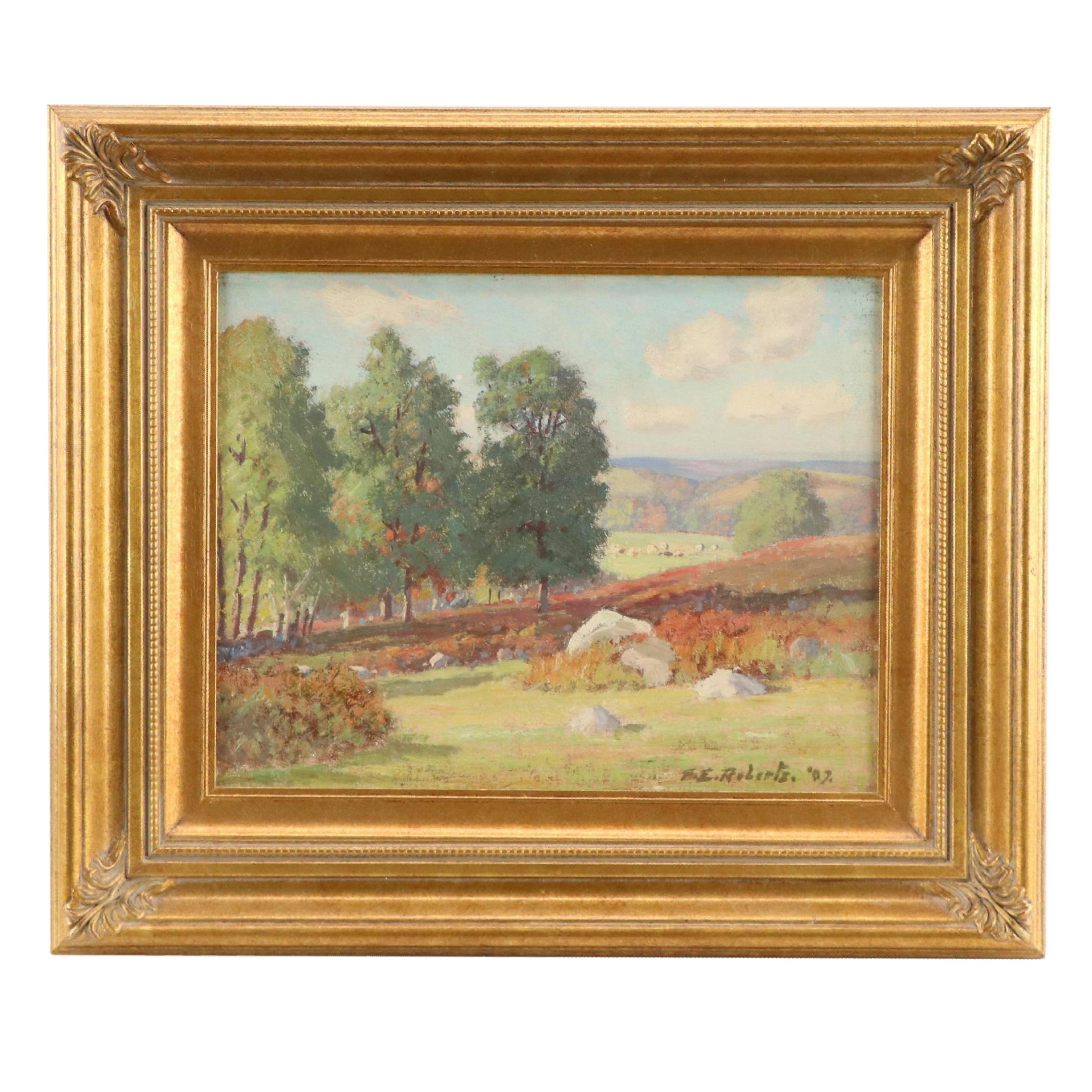 F. E. Roberts Bucolic Landscape Oil Painting "Autumn Pasture ...