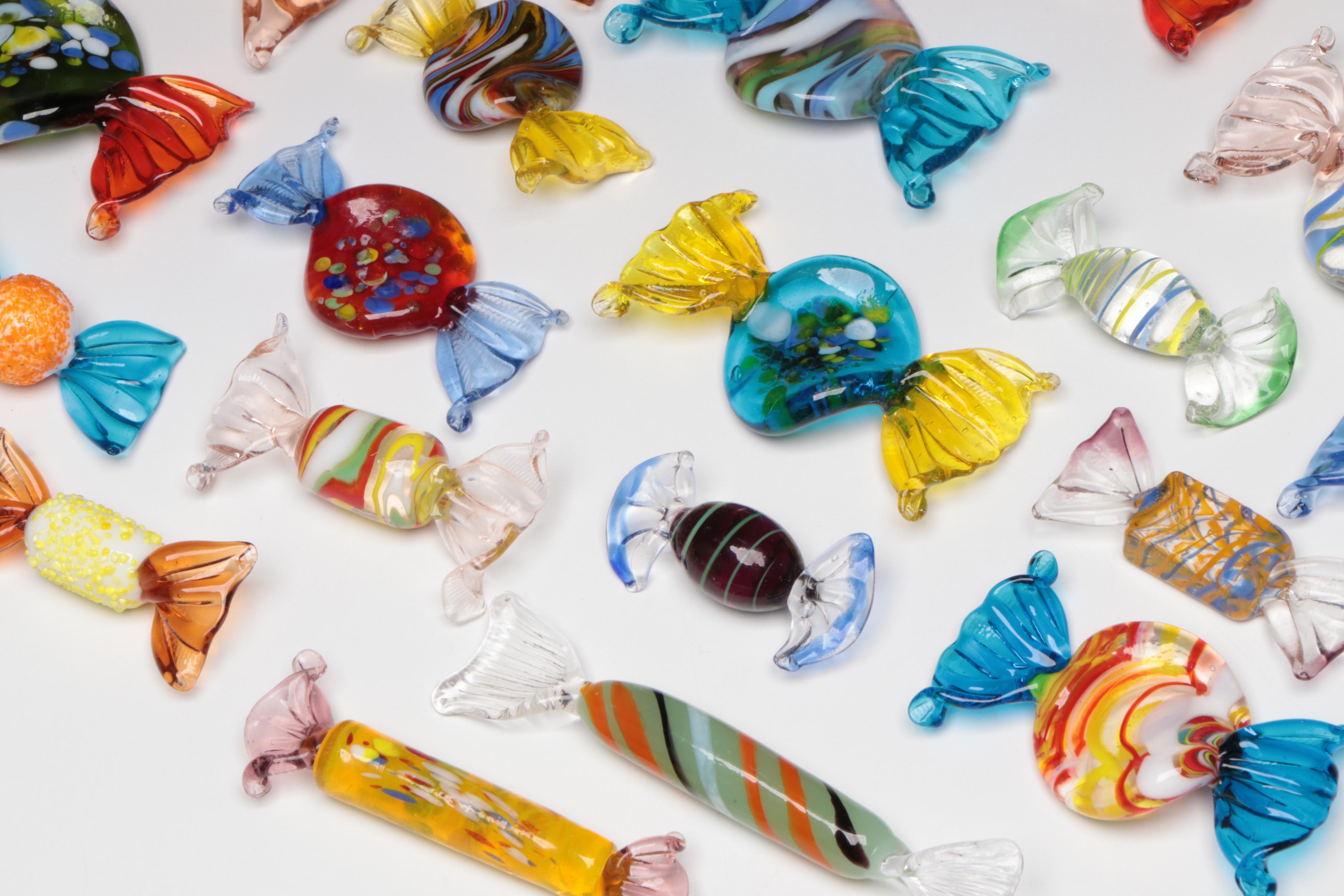 Art Glass Candies in Cut Glass Bowl | EBTH