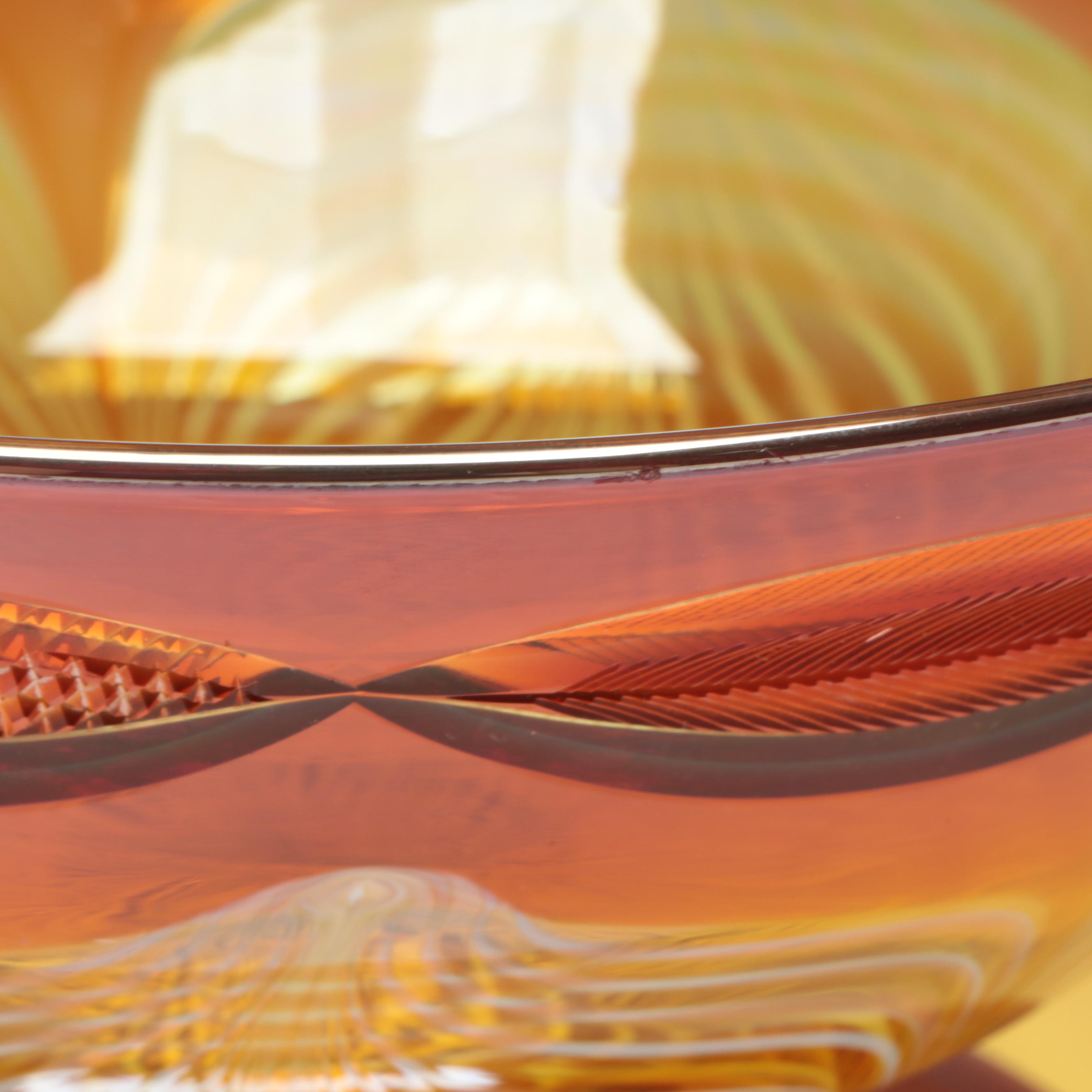 Hand-Blown Iridescent Pulled Feather Art Glass Footed Bowl | Everything ...