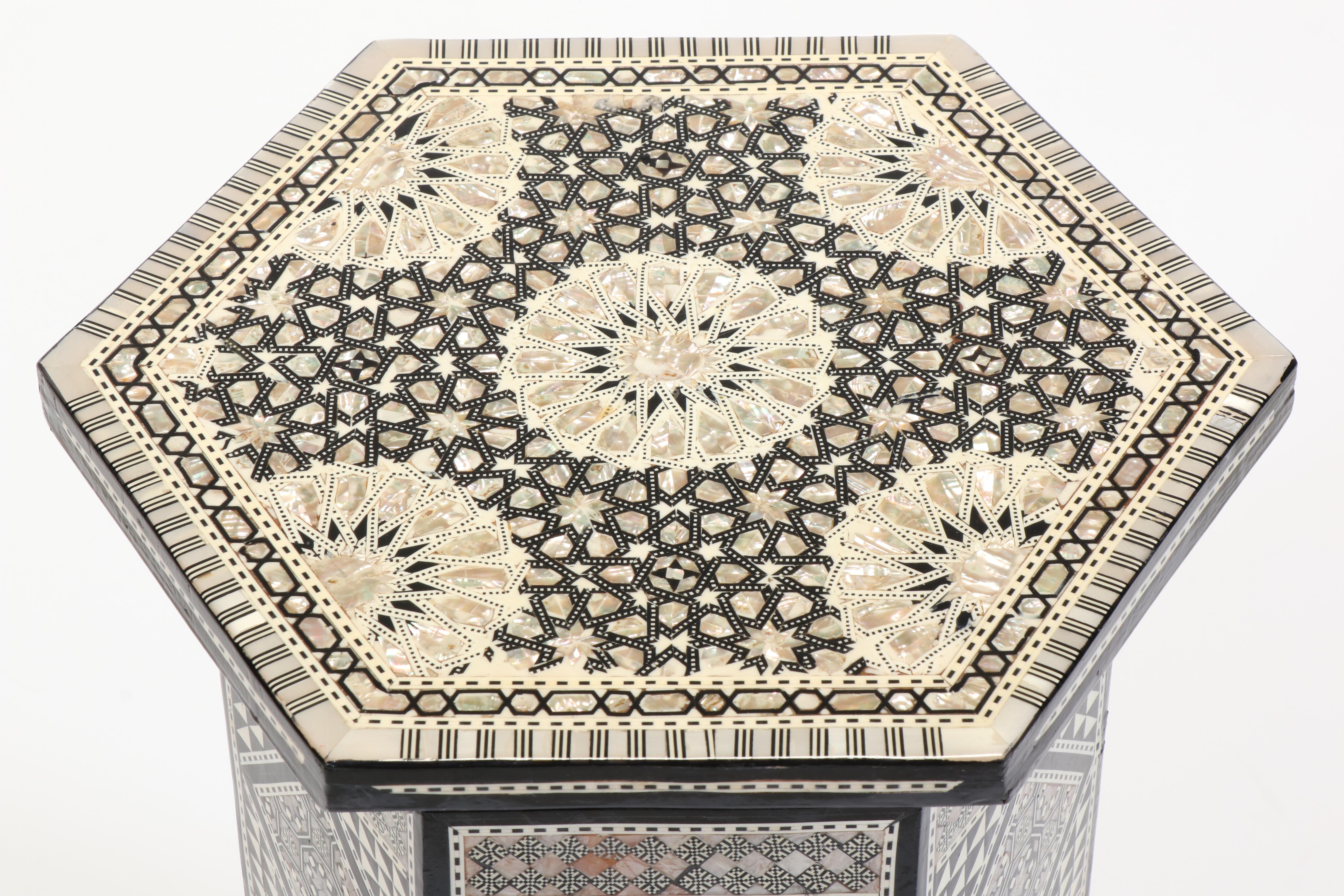 Moroccan Style Inlaid Mother-of-Pearl and Bone End Table with Storage ...