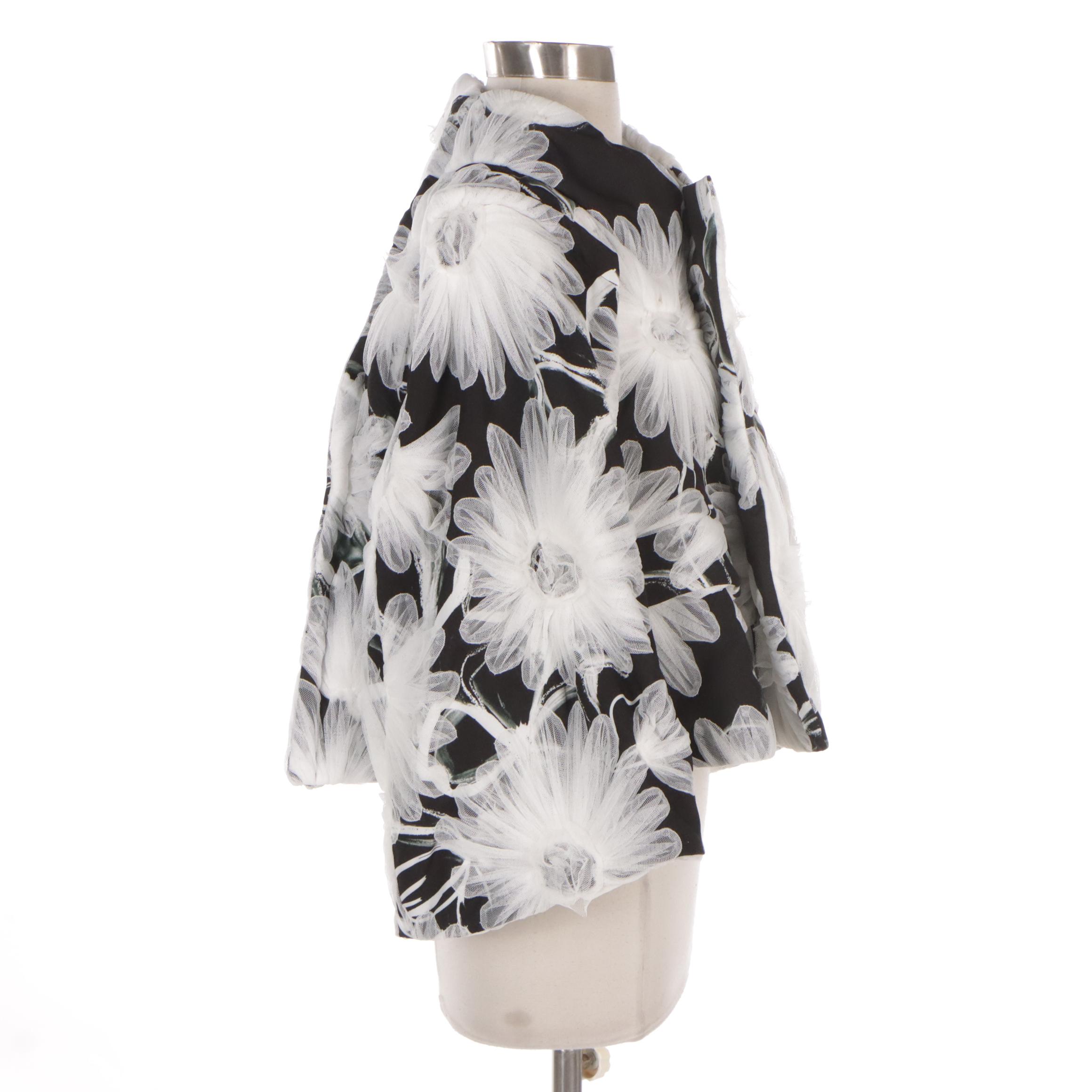 Comme des Garçons Cropped Cape Jacket in White Tulle Daisy Appliqué ...