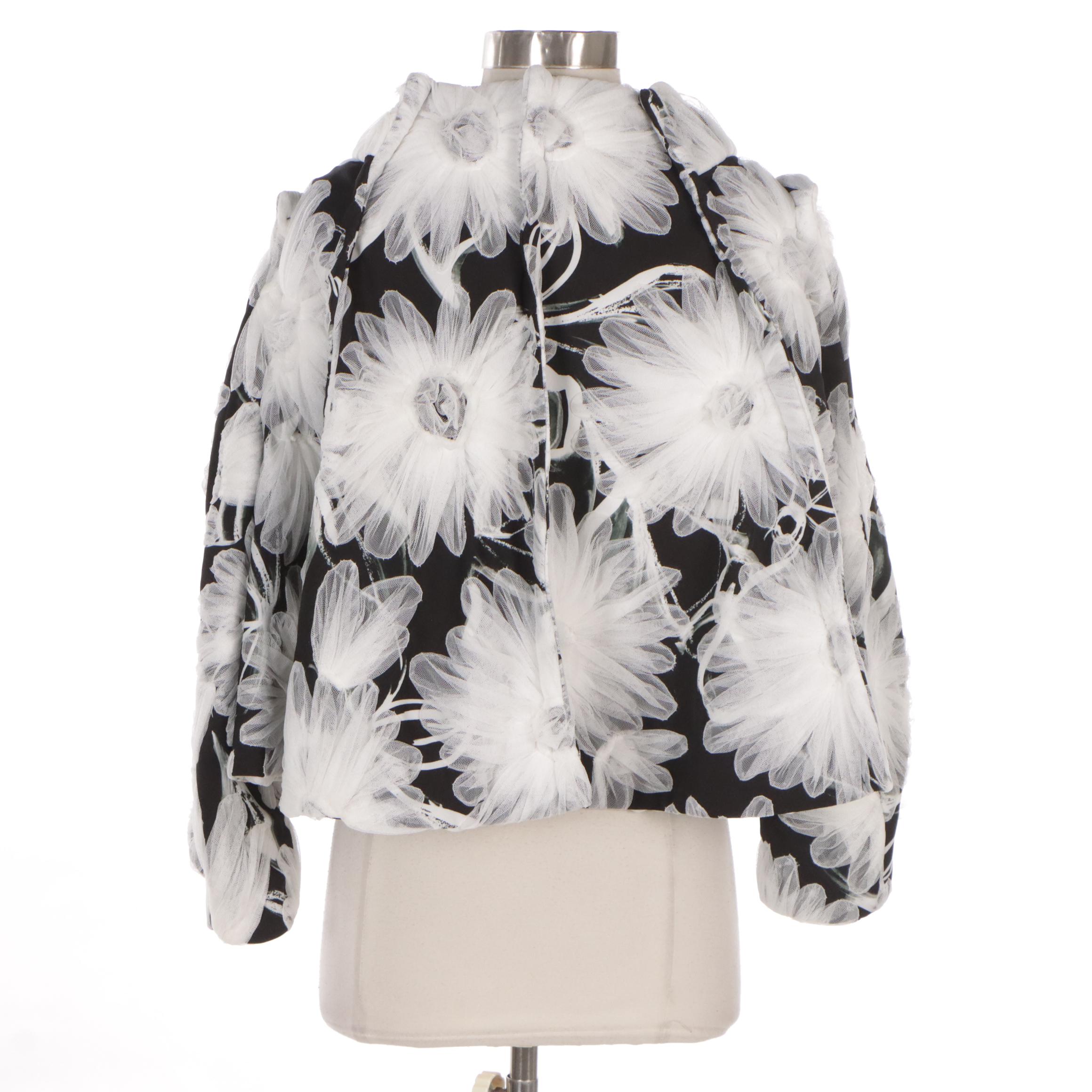Comme des Garçons Cropped Cape Jacket in White Tulle Daisy Appliqué ...