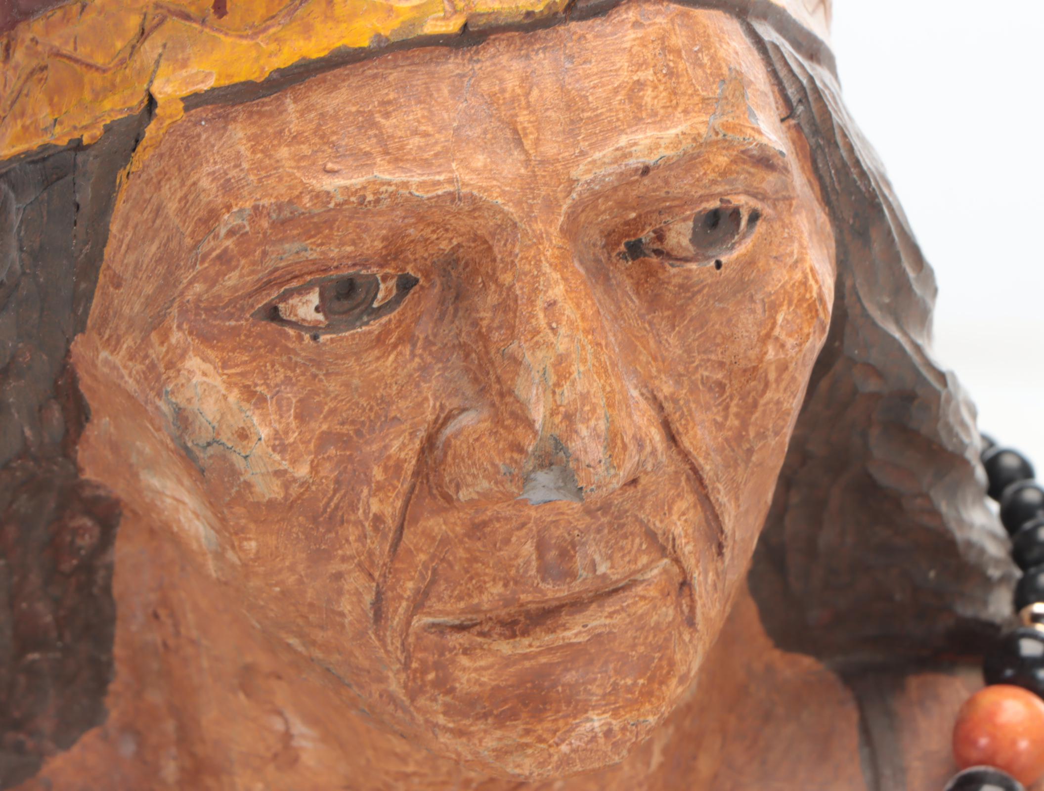 Hand-Carved Resin Native American Bust with Beaded Necklace ...