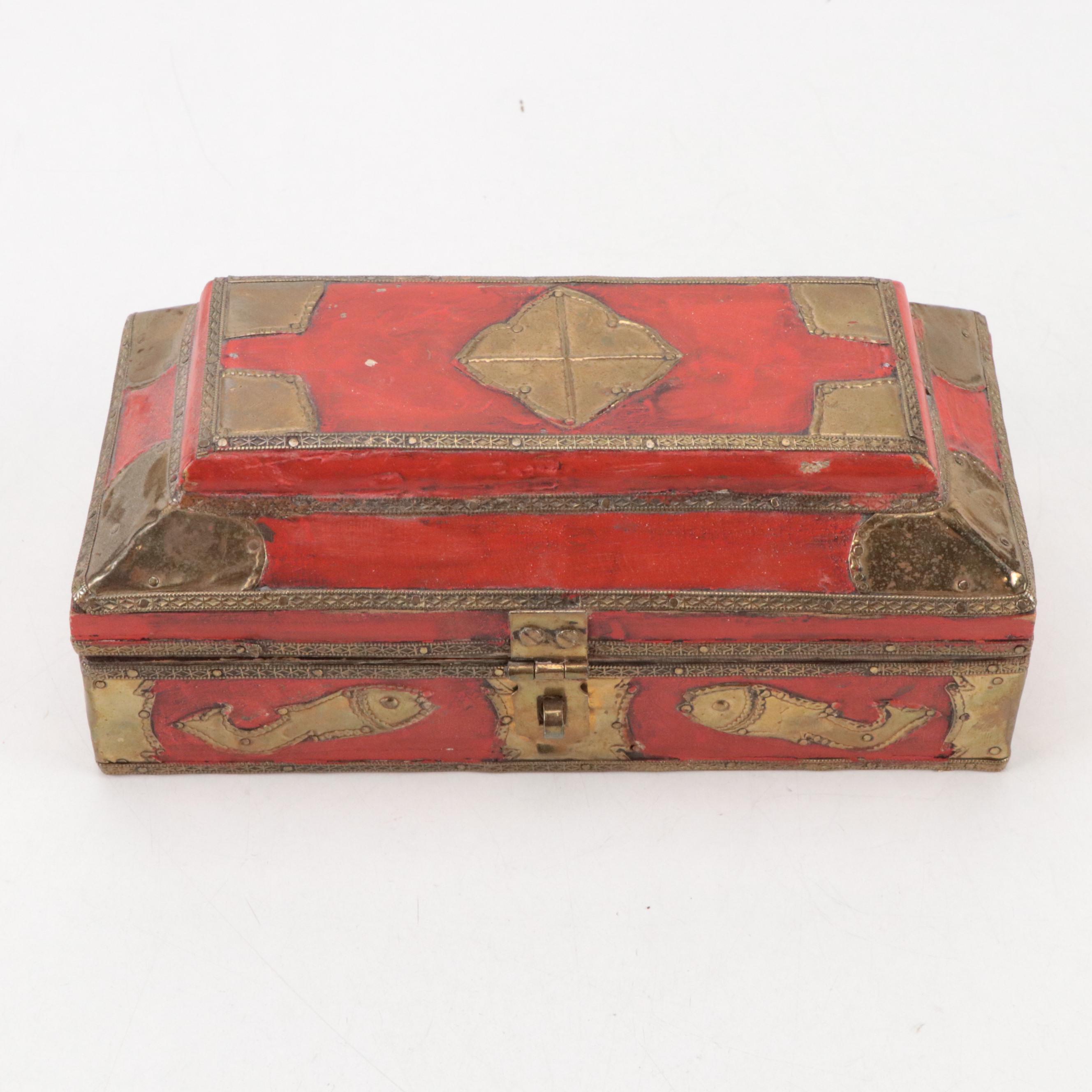 East Asian Style Brass and Metal Mount Enameled Wood & Metal Boxes ...