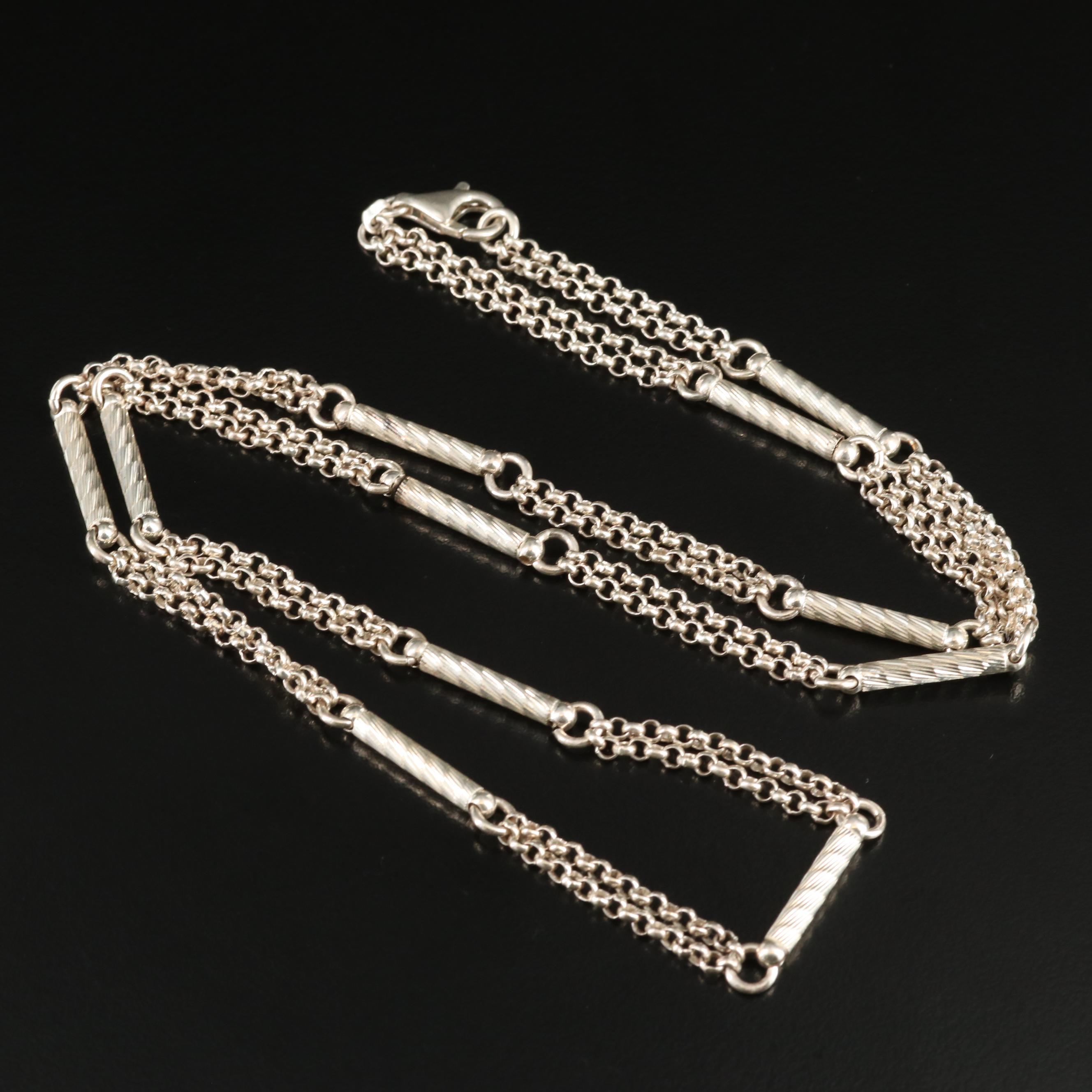 Sterling Bar and Double Rolo Chain Necklace | Everything But The House