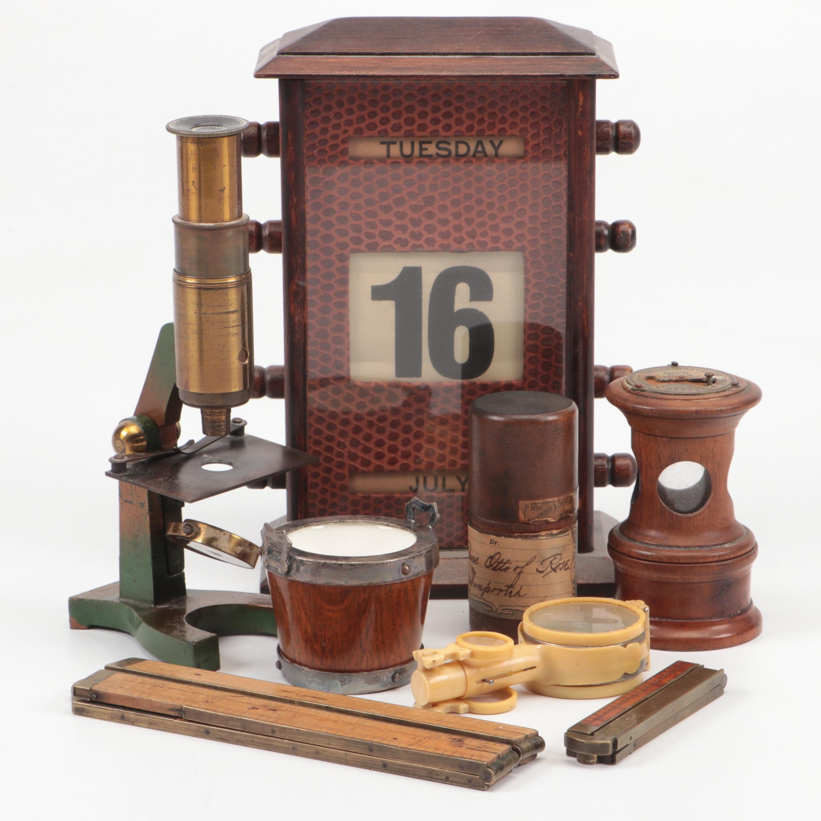 Perpetual Calendar, Folding Rulers, Microscope, Compass & Magnifying ...