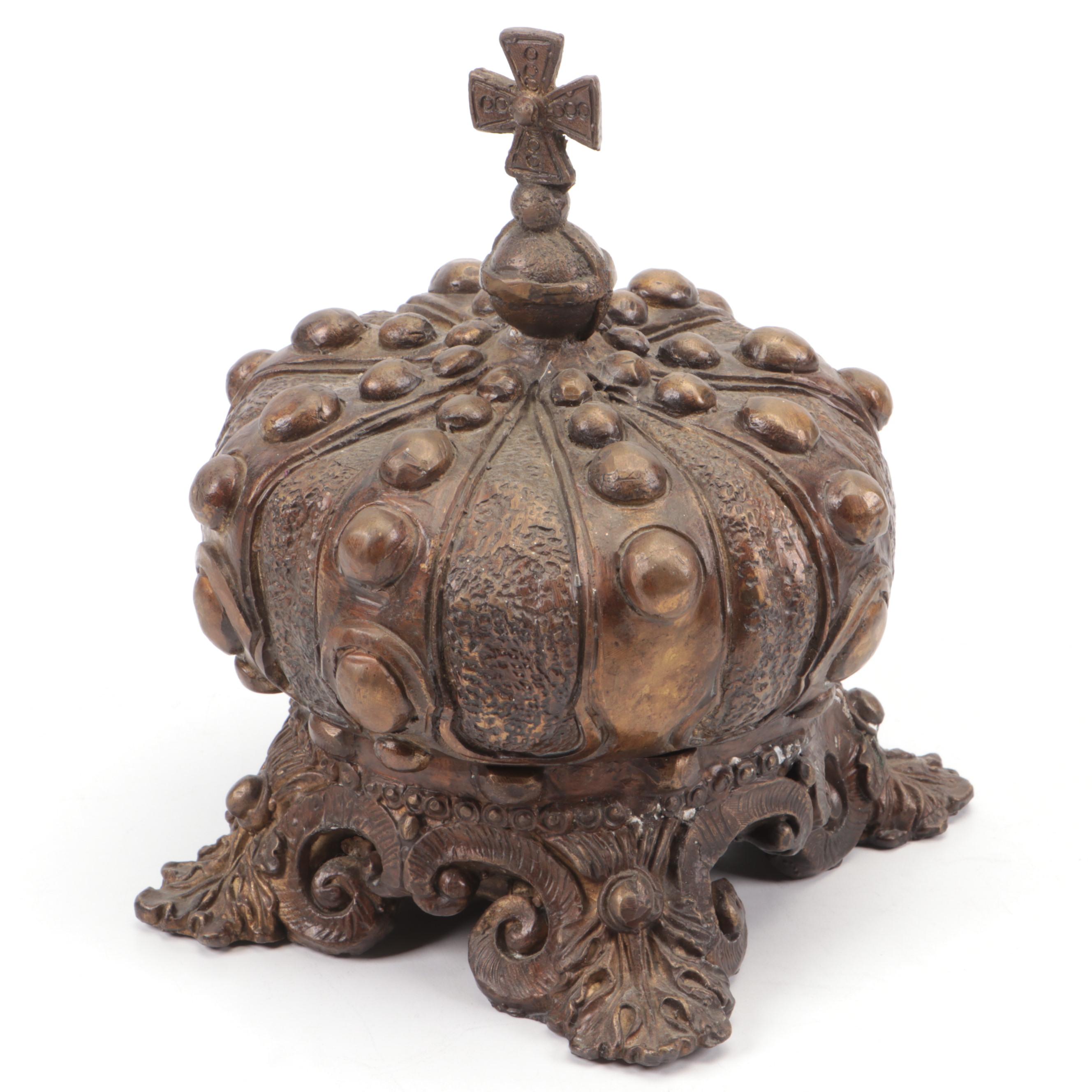 Bronzed Metal Crown-Shaped Box, 20th Century | EBTH