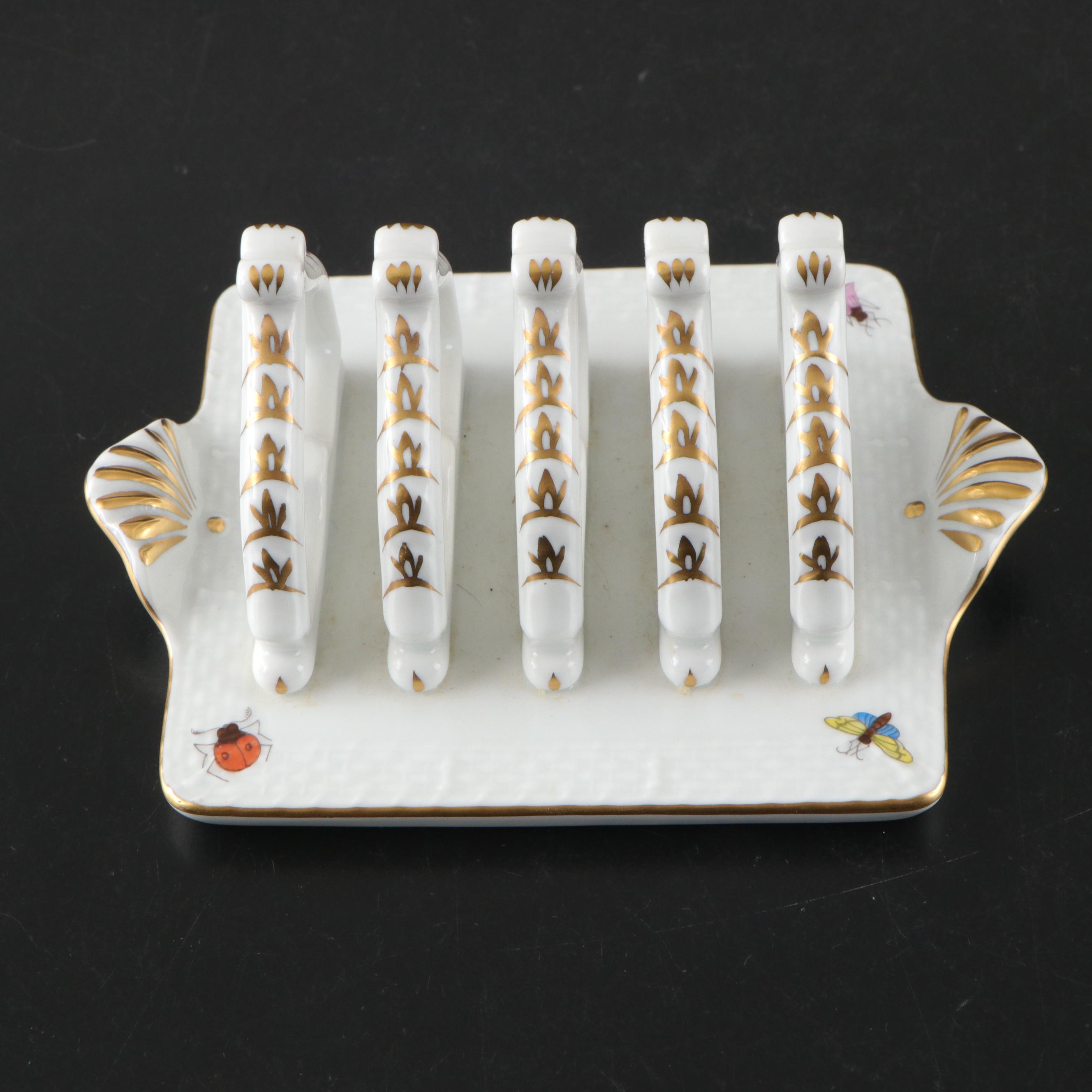 Herend Gilt Porcelain Toast Rack and Oval Weave Autumn Theme Handled ...