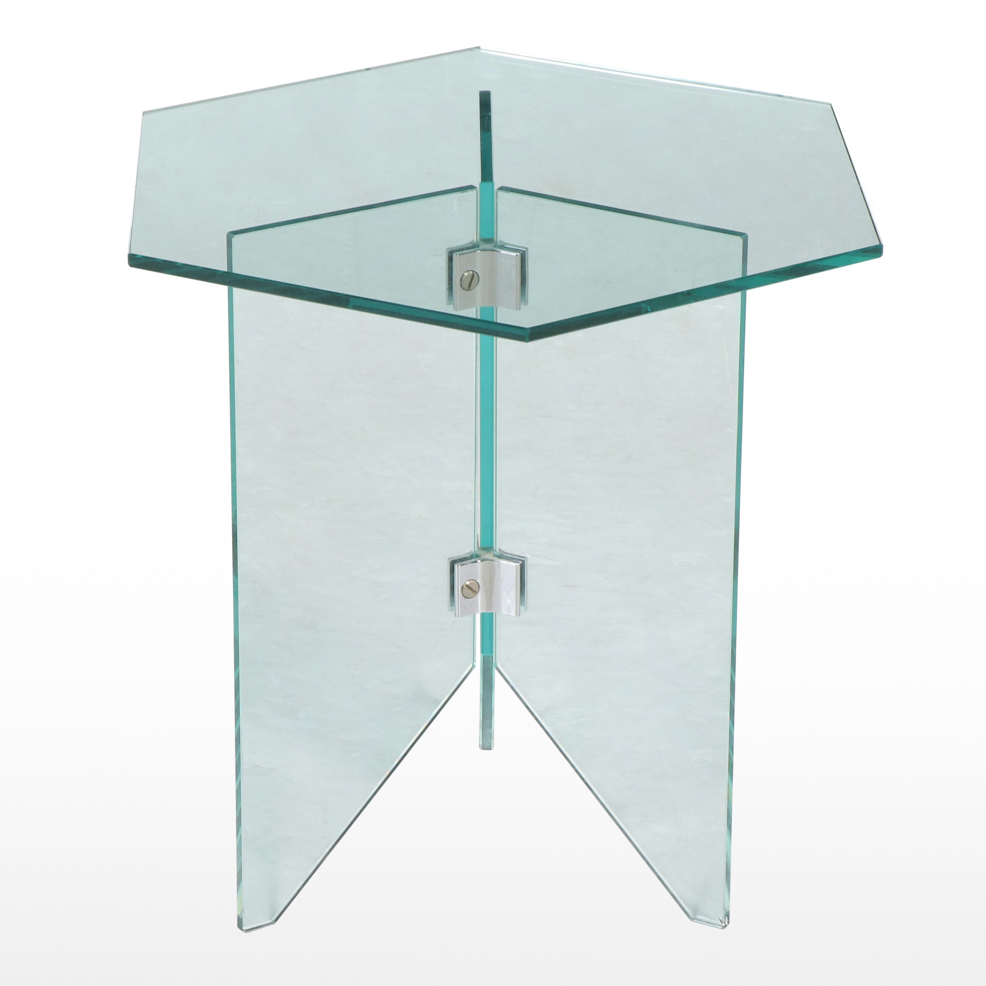 Modernist Chrome-Mounted Glass Hexagonal Side Table, Late 20th Century ...