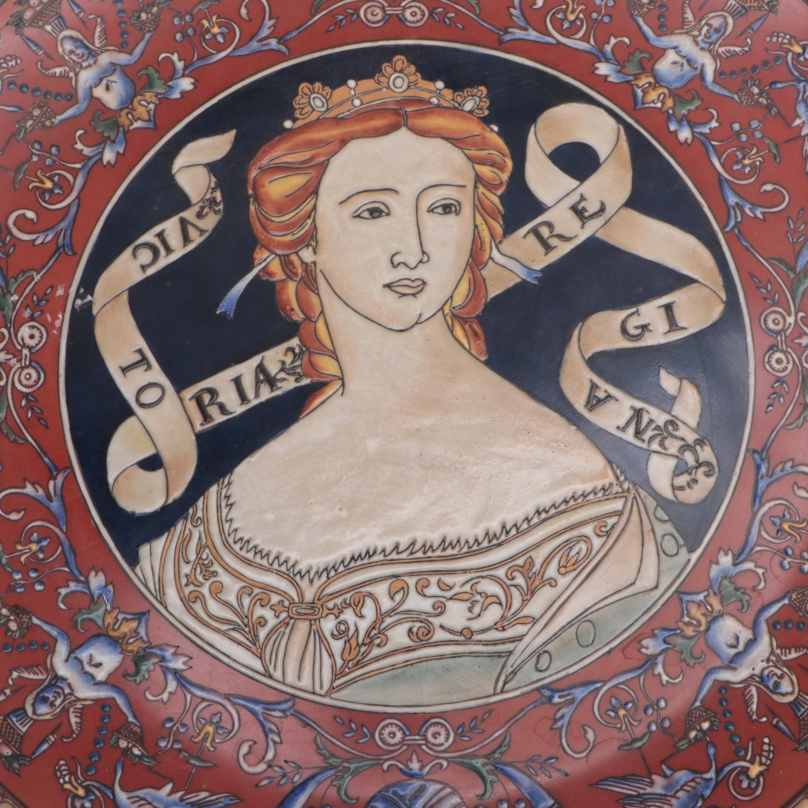 Italian Renaissance Style Maiolica Queen Victoria Commemorative Charger ...