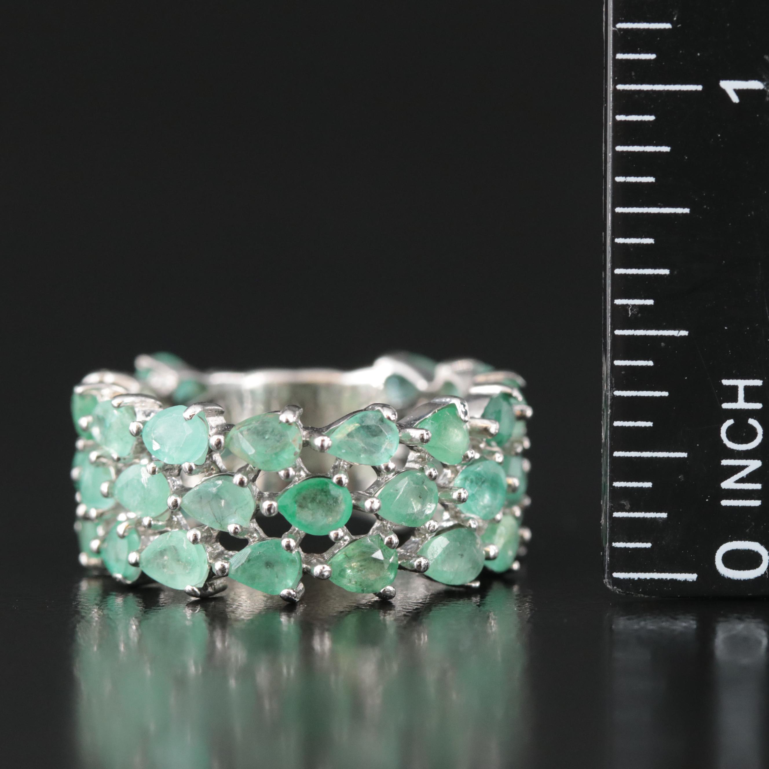 Sterling Emerald Triple Row Ring | EBTH