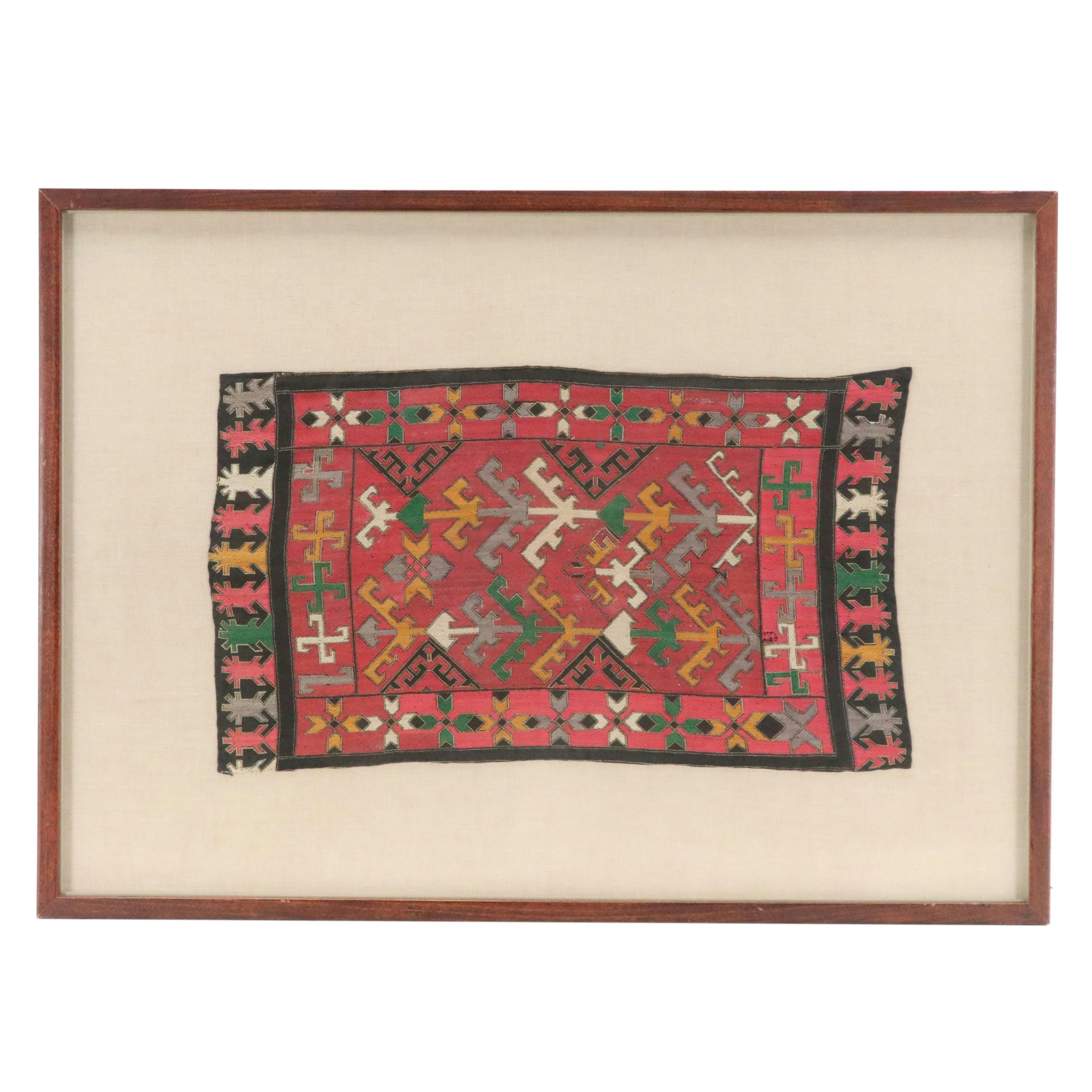 Folk Art Handwoven, Cross-Stitch and Satin Stitched Textile in Walnut ...