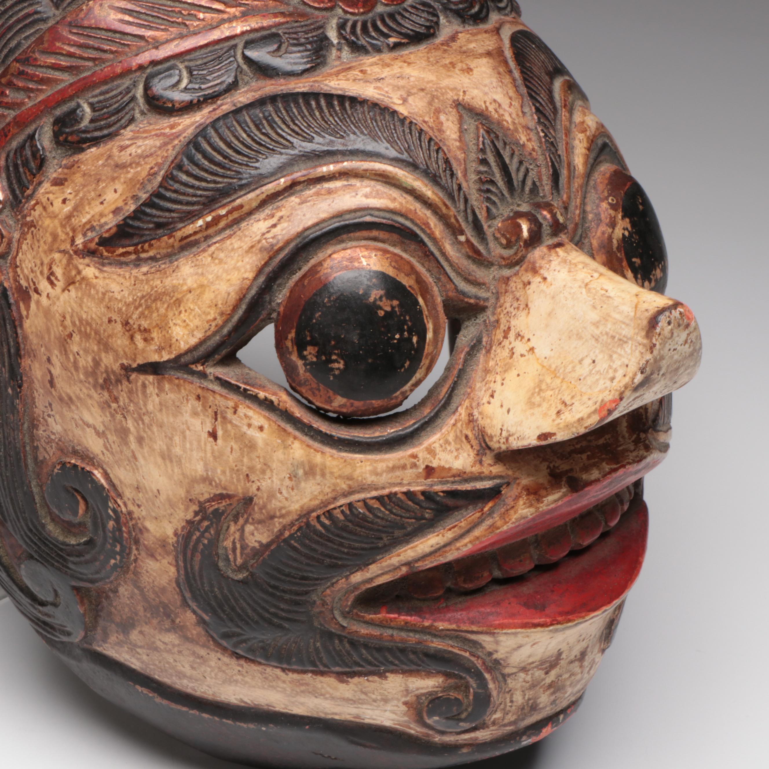 Antique Javanese Carved and Polychromed Wood Topeng Dance Mask ...