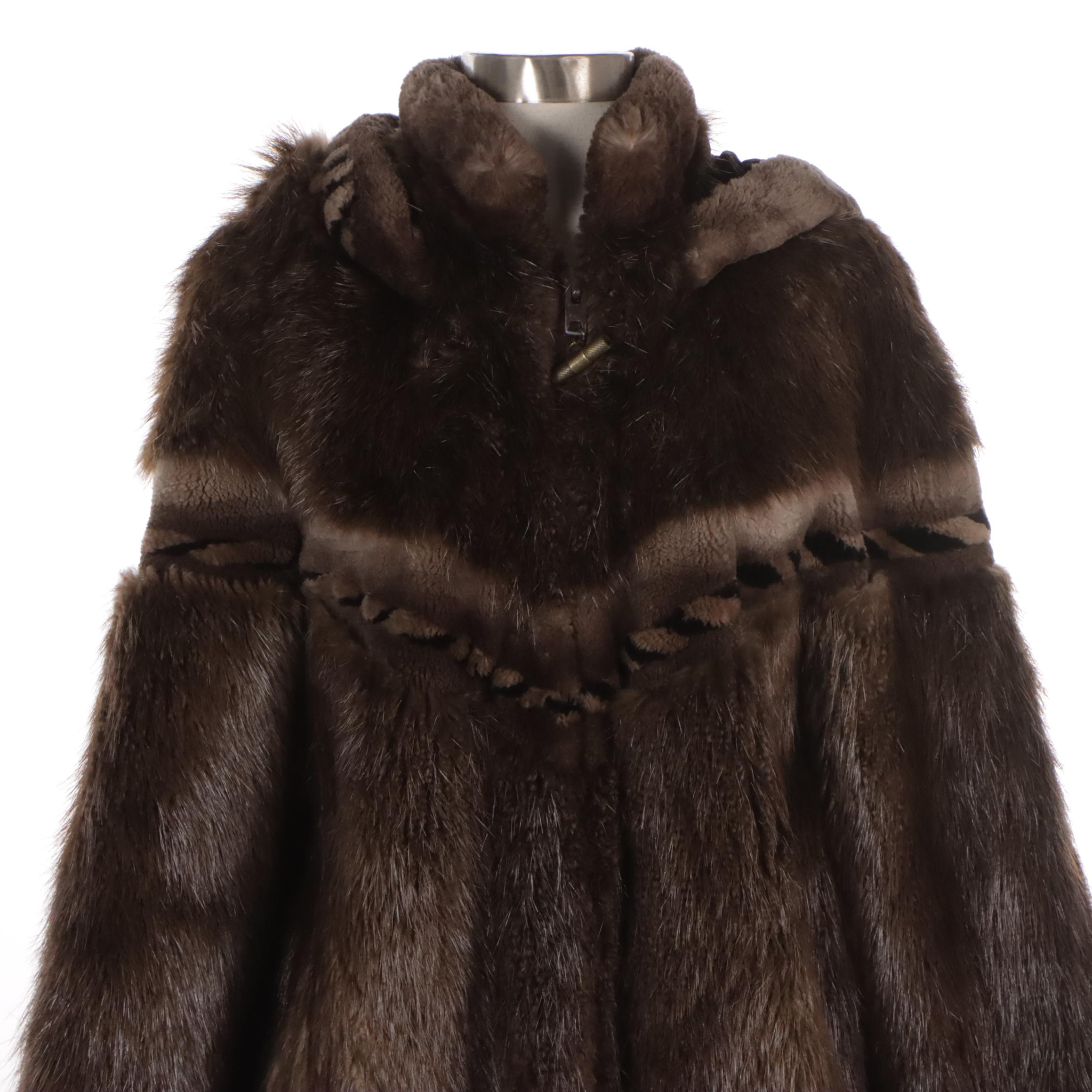 Jean Crisan Canadian Natural Beaver/Sheared Beaver Fur Hooded Zip ...