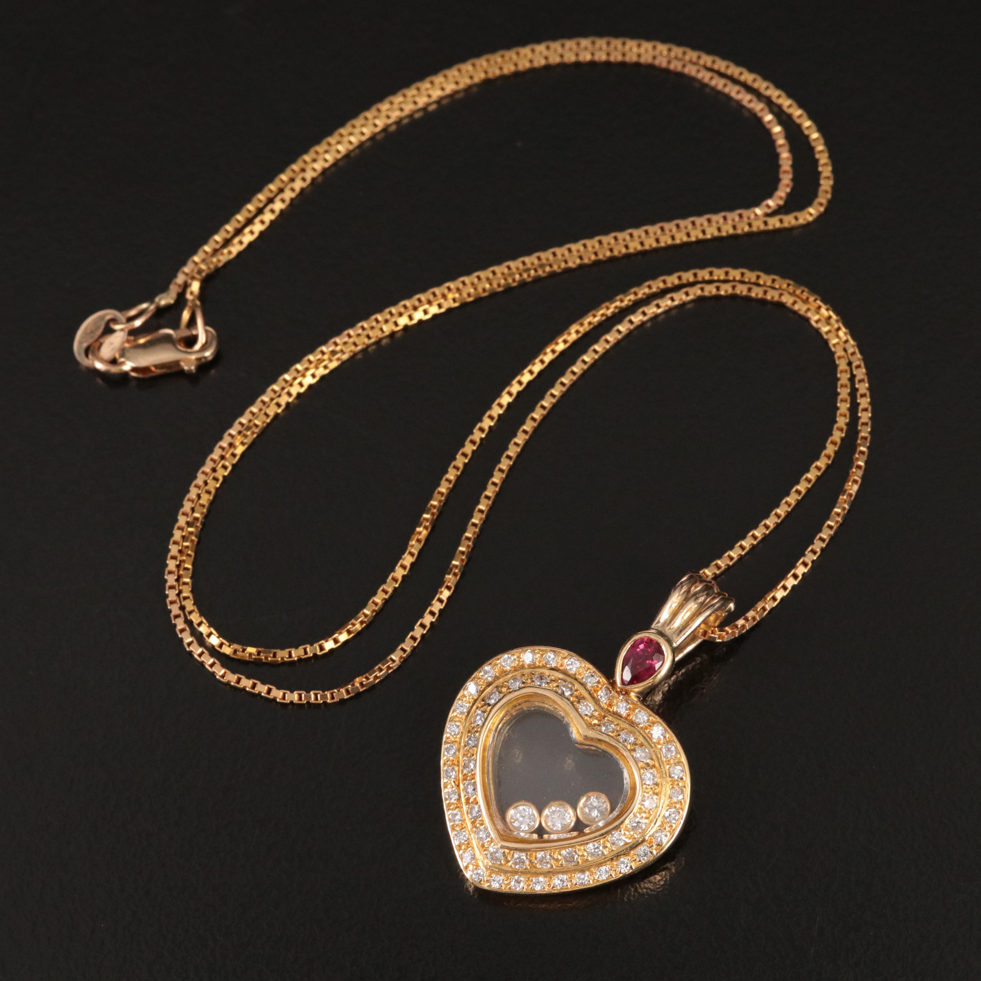 14K Floating Diamond and Ruby Enhancer Pendant on Box Chain ...