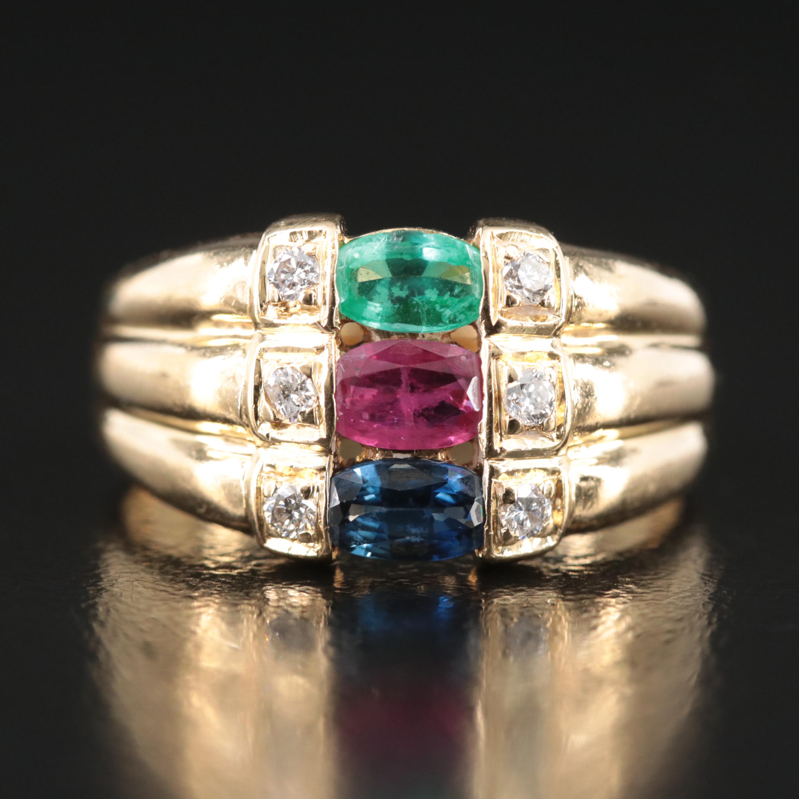 18K Emerald, Ruby, Sapphire, and Diamond Ring | Everything But The House