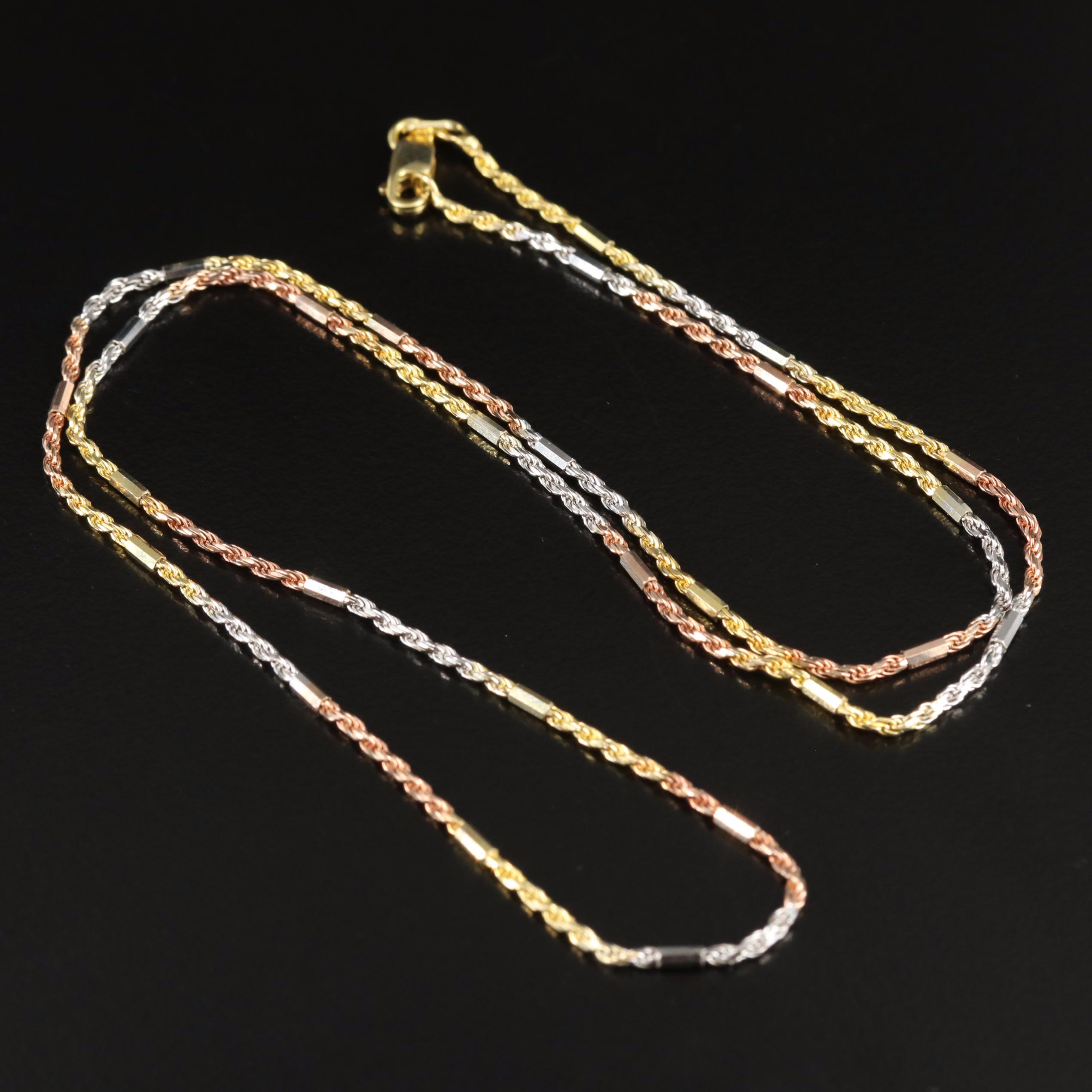 14K Tri-Color Rope Chain Necklace with Bead Detail | EBTH
