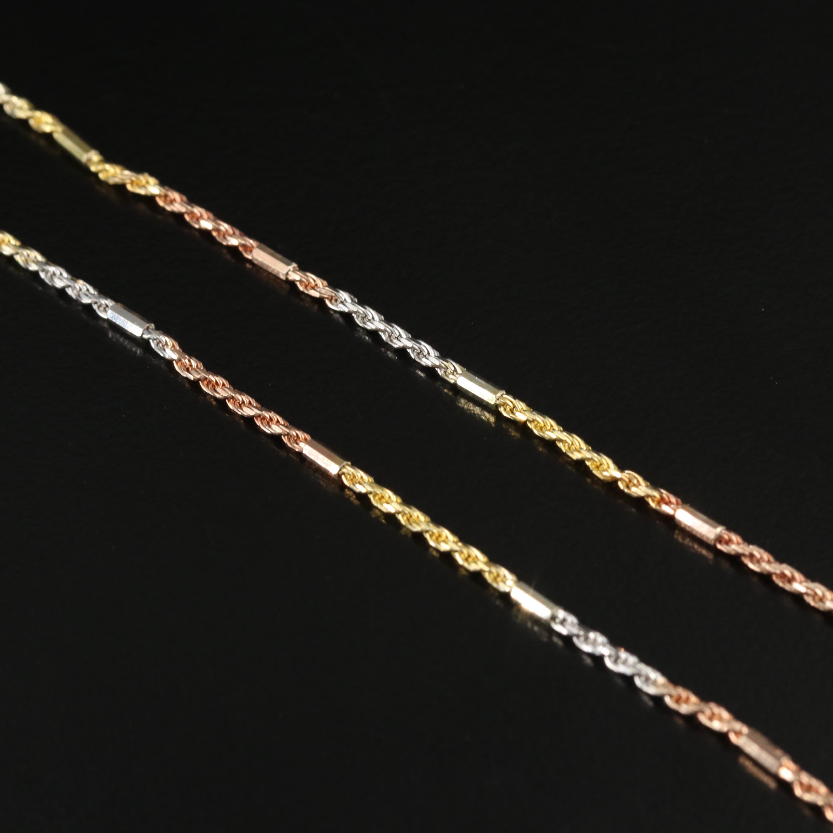 14K Tri-Color Rope Chain Necklace with Bead Detail | EBTH