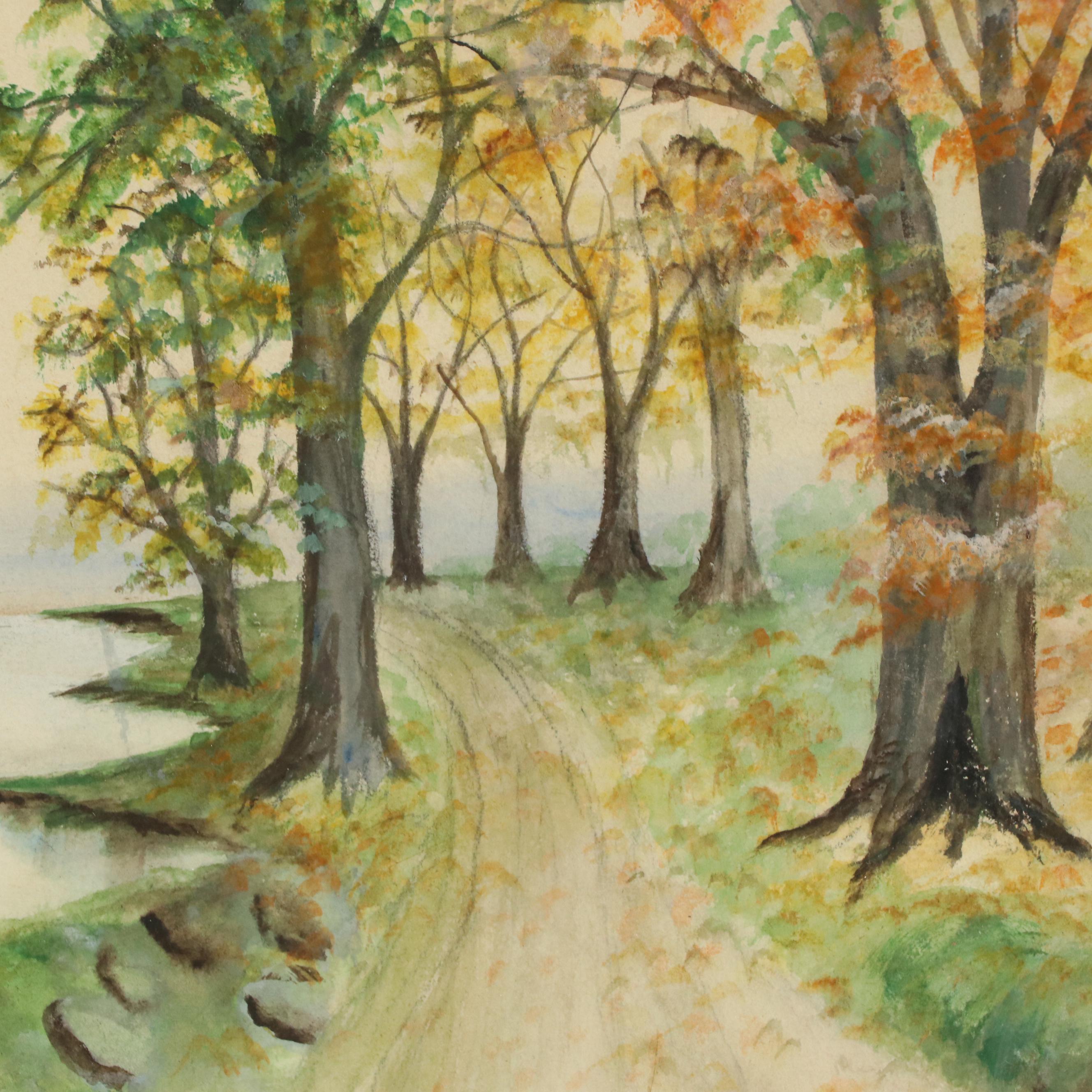 Ruth Hurd Watercolor Landscape Painting, 1924 | Everything But The House
