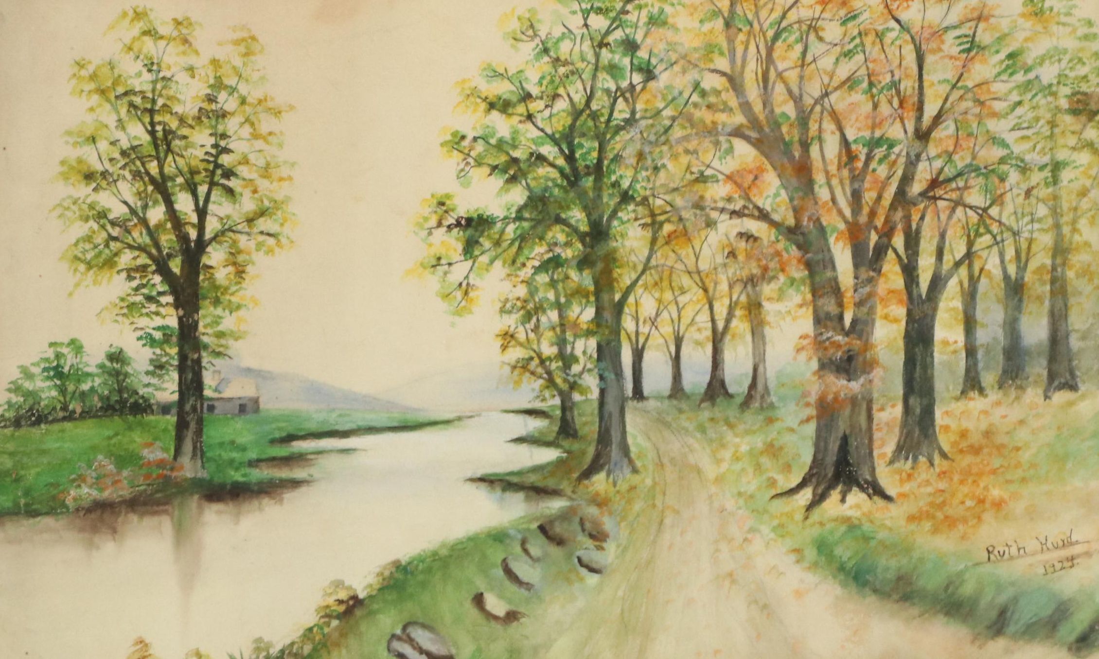Ruth Hurd Watercolor Landscape Painting, 1924 | Everything But The House