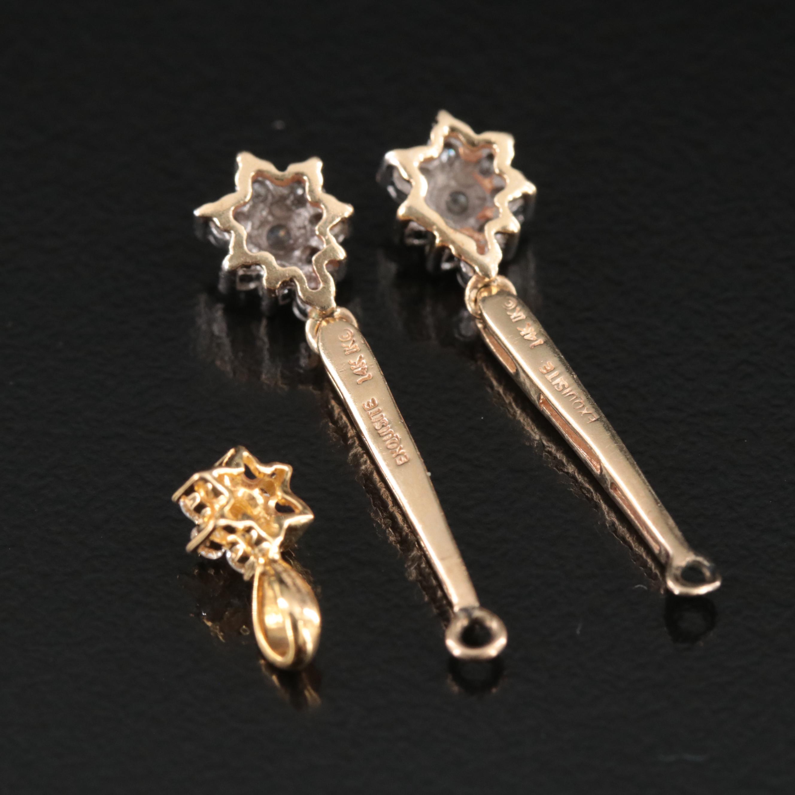 18K Diamond Pendant and 14K Diamond Earring Enhancers | EBTH
